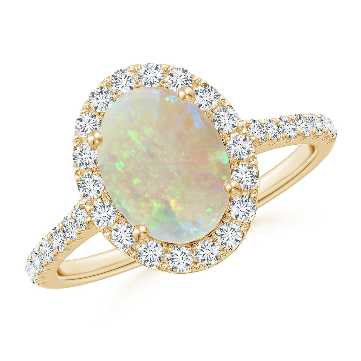 Angara Natural Opal Ring - Prong-Set Oval 1.1 ct Opal Halo Ring with ...