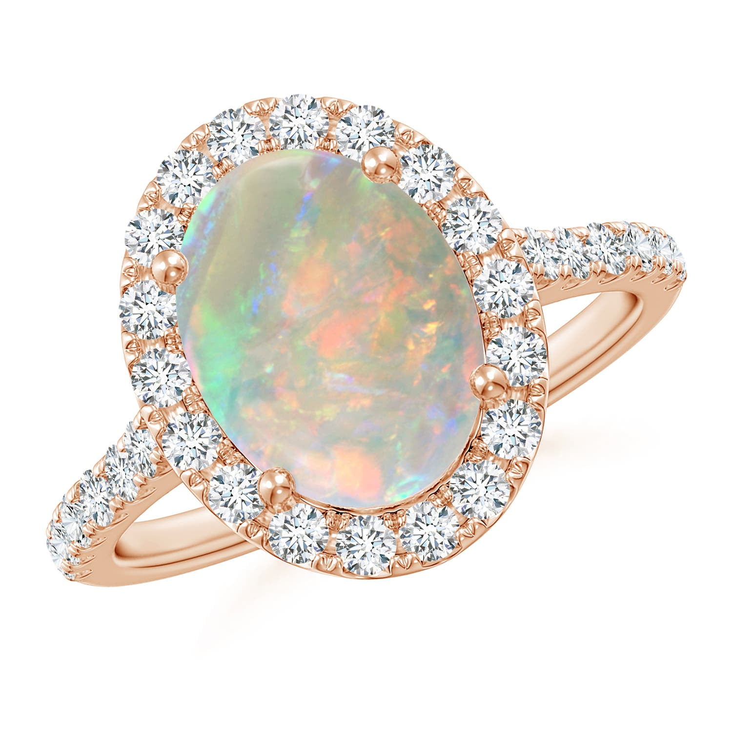Angara Natural Opal Ring - Prong-Set Oval 1.45 ct Opal Halo Ring with Diamonds for Women ...