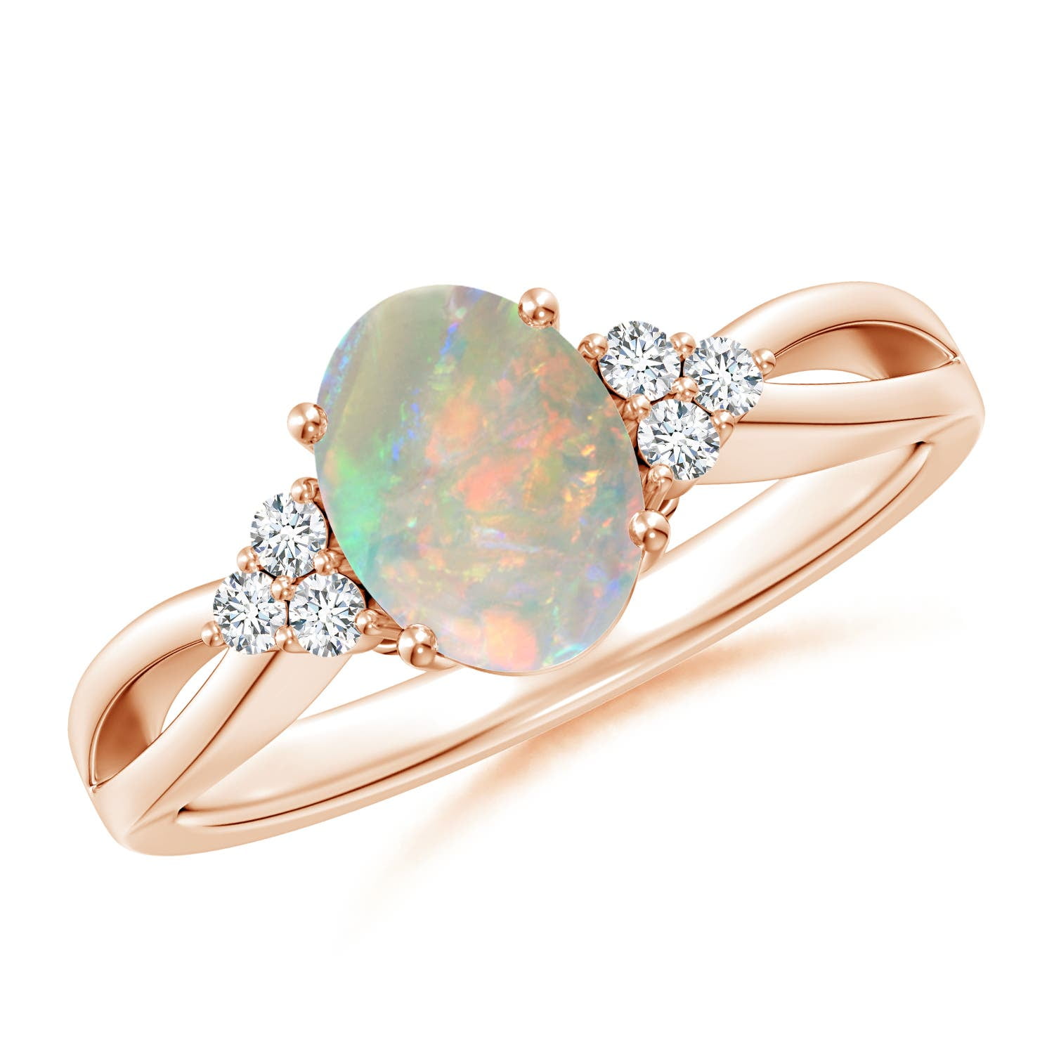 Angara Natural Opal Ring - Solitaire Oval Opal Split Shank Ring with ...