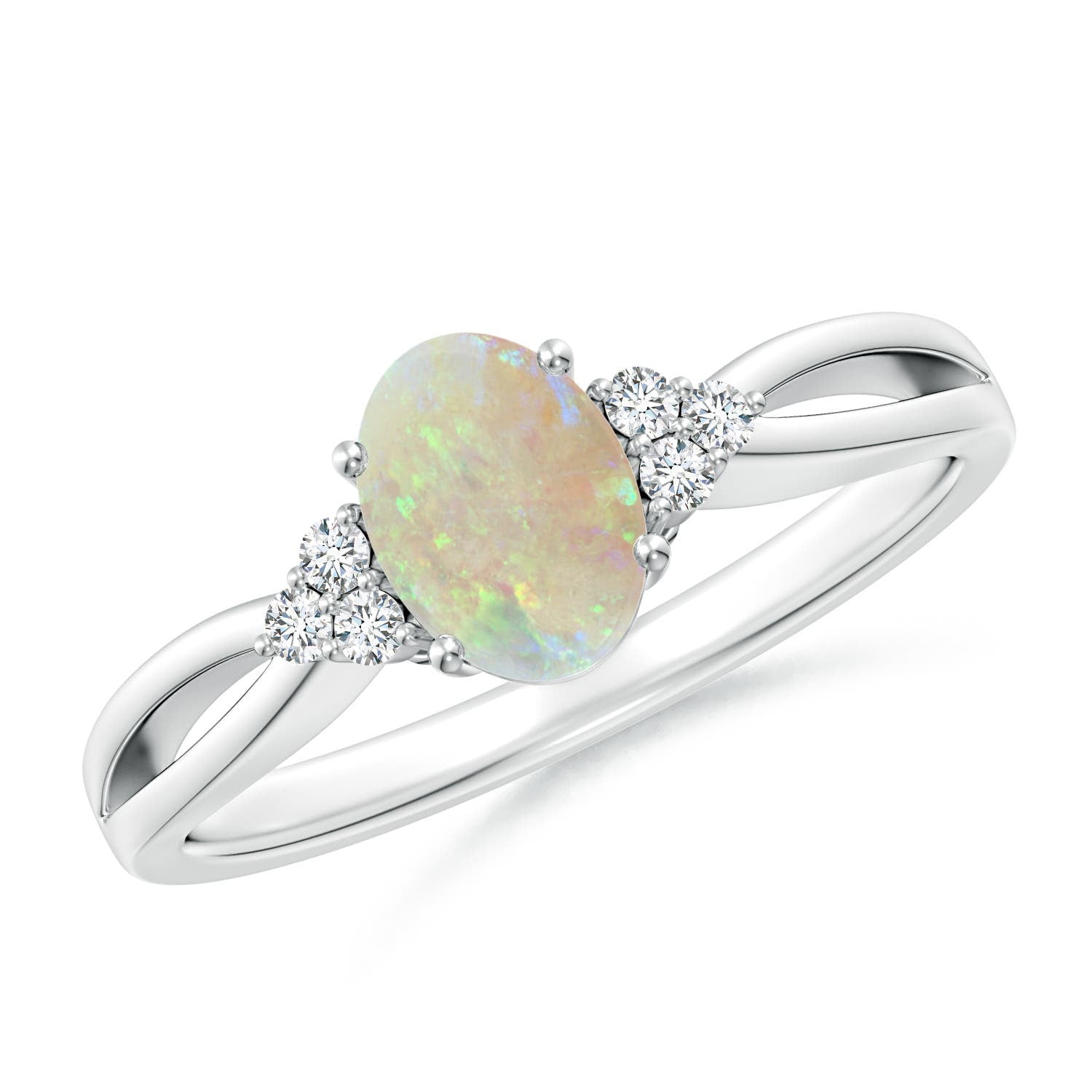 Angara Natural Opal Ring - Solitaire Oval Opal Split Shank Ring with ...