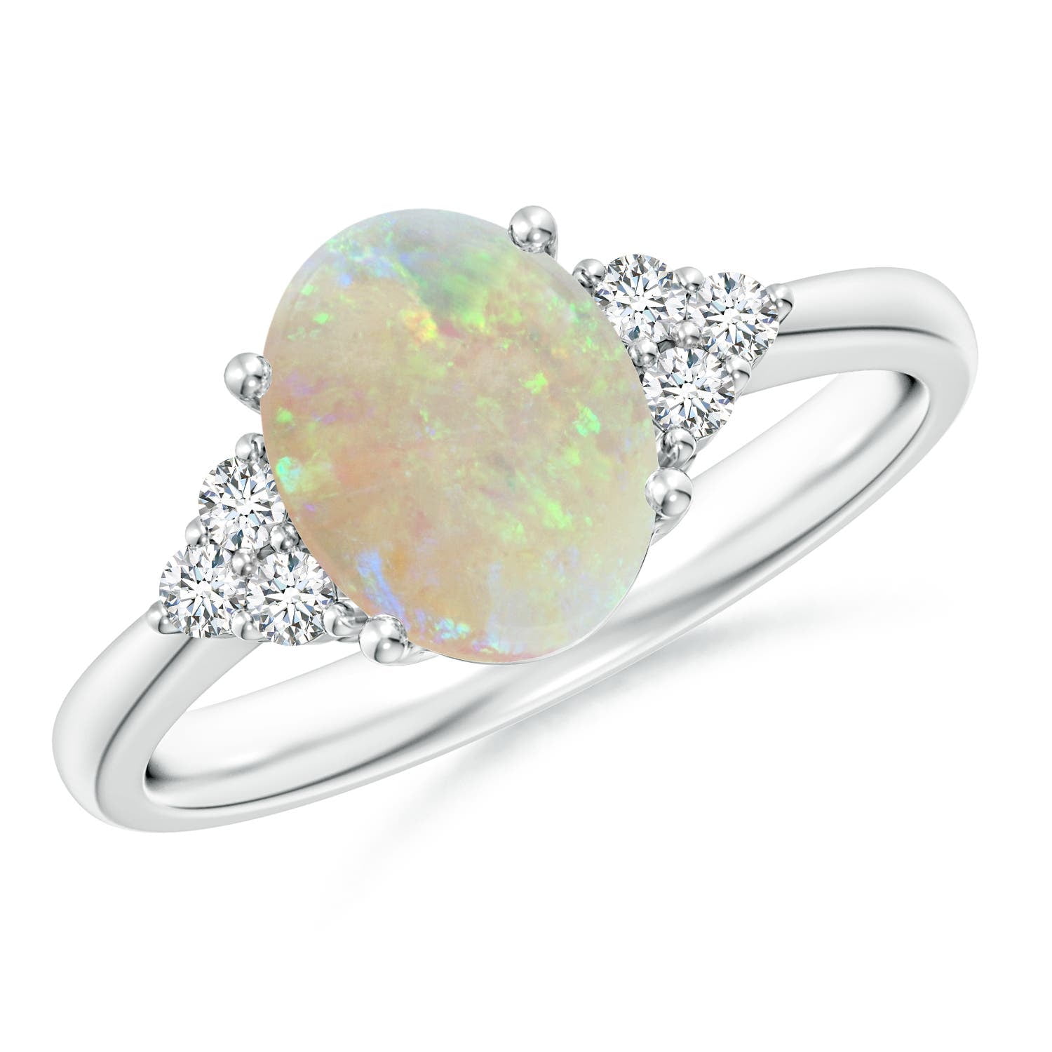 Angara Natural Opal Ring - Tapered Shank Oval 1.1 ct Opal Ring with ...