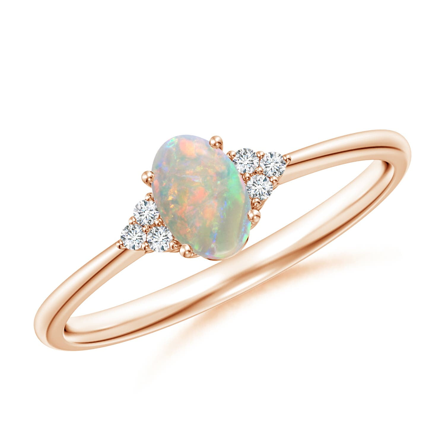 Angara Natural Opal Ring - Tapered Shank Oval Opal Ring with Trio Diamond Accent for Women ...