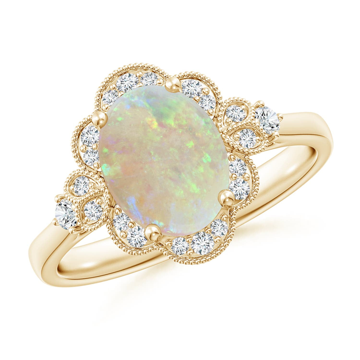 Angara Natural Opal Ring - Victorian Style Oval 1.1 ct Opal and Diamond ...