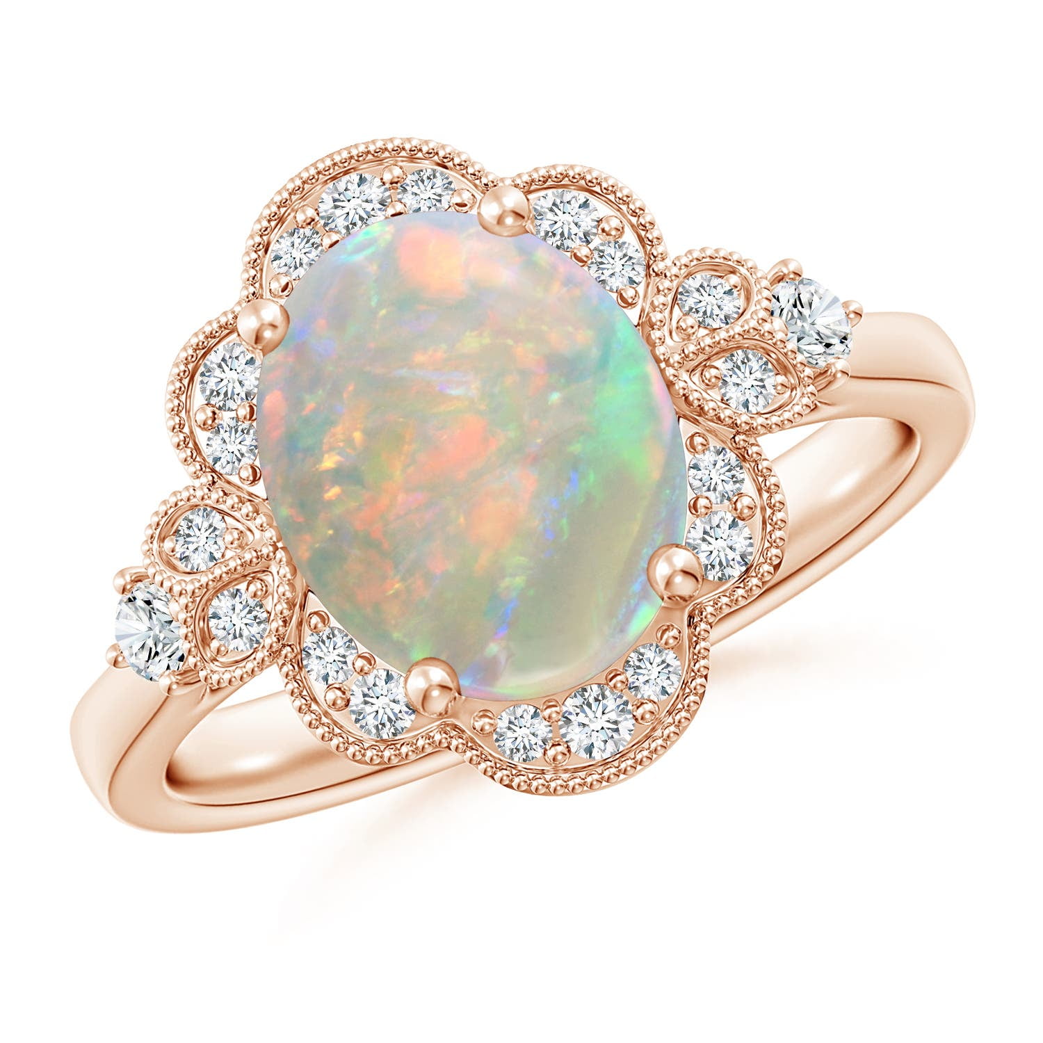 Angara Natural Opal Ring - Victorian Style Oval 1.45 ct Opal and Diamond Halo Engagement Ring ...