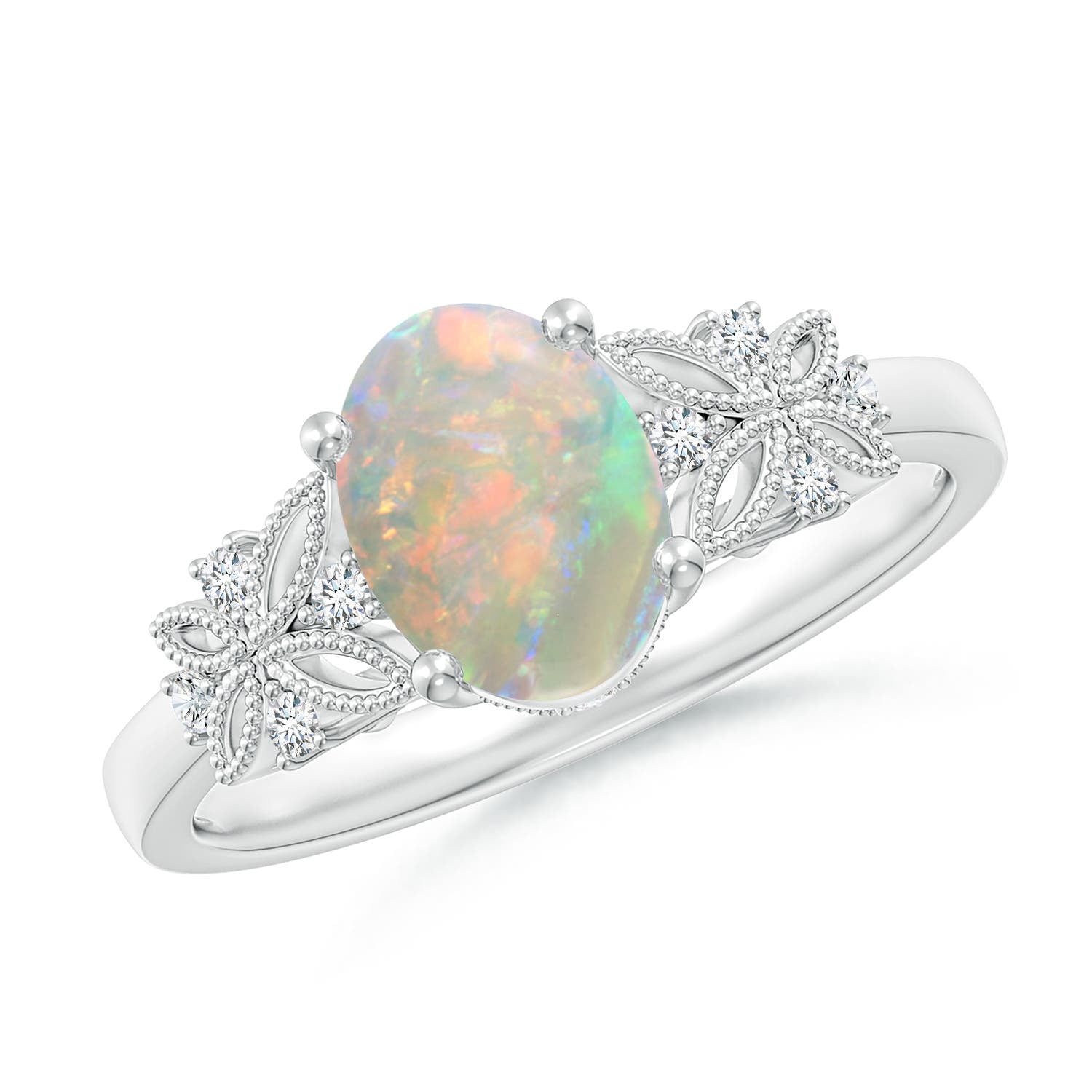 Angara Natural Opal Ring - Vintage Style Oval Opal Ring with Diamonds ...