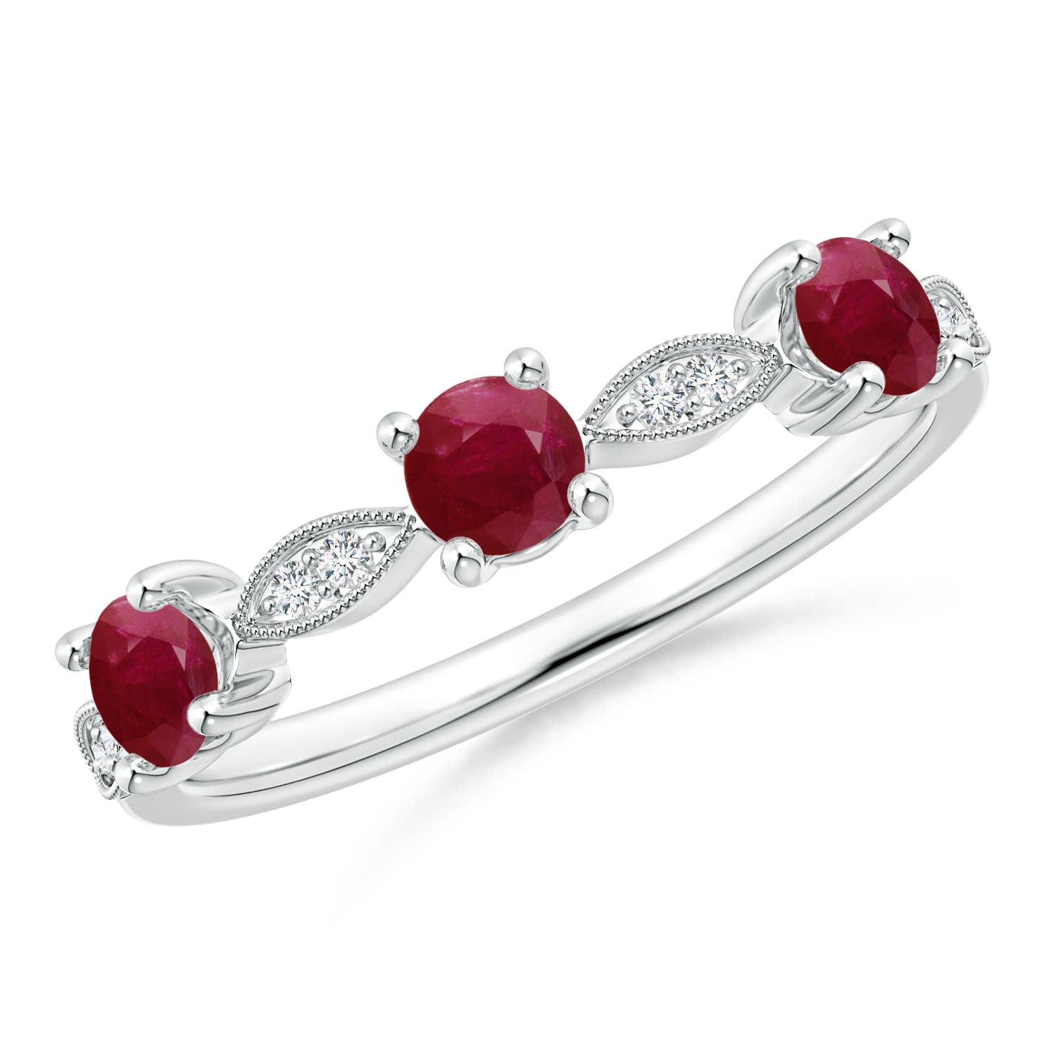 Angara Natural Round Ruby & Marquise Diamond Ring in 925 Sterling Silver for Women – July ...
