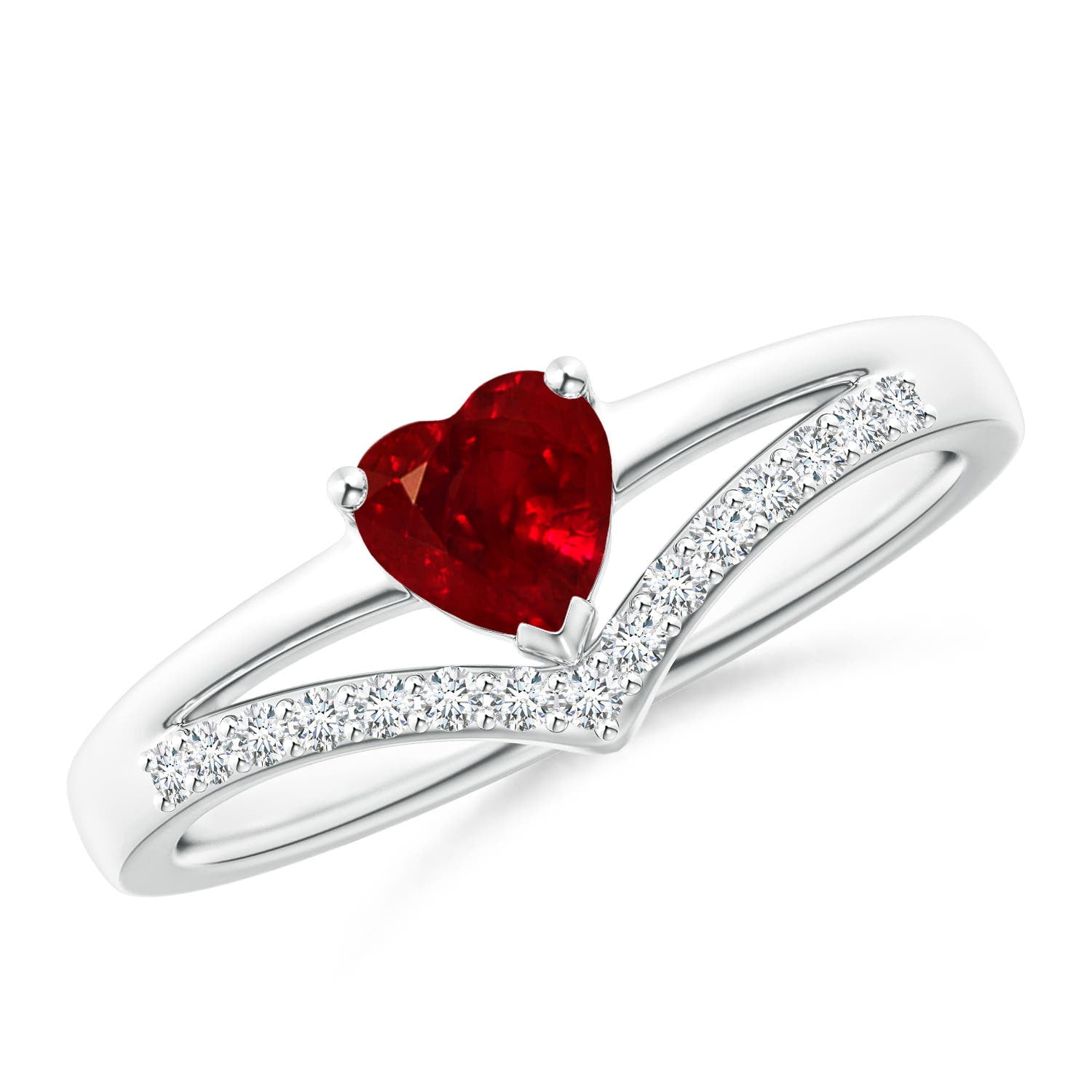 Angara Natural Ruby Heart Ring with Diamond for Women in 14K White Gold ...