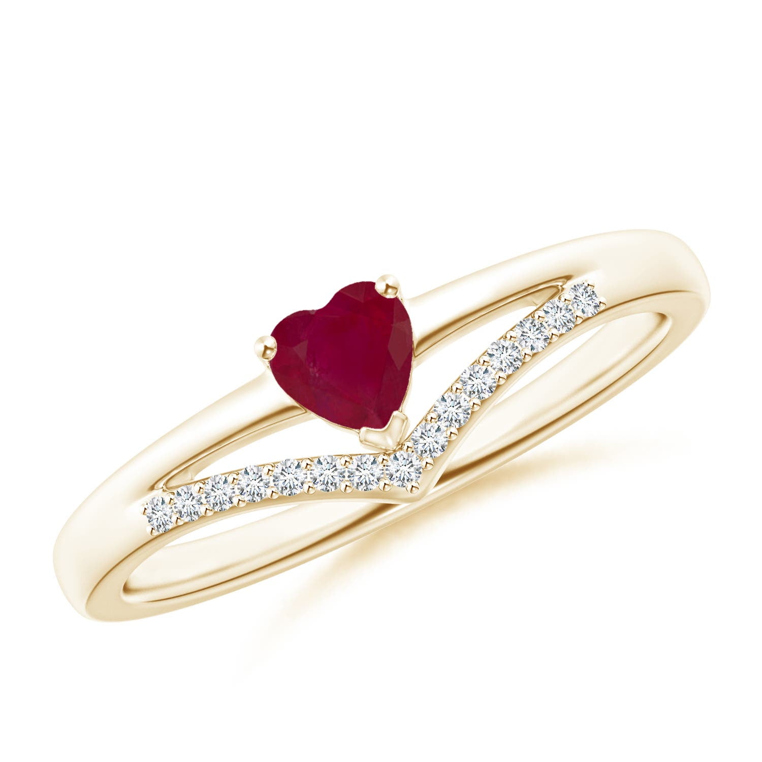 Angara Natural Ruby Heart Ring with Diamond for Women in 14K Yellow ...
