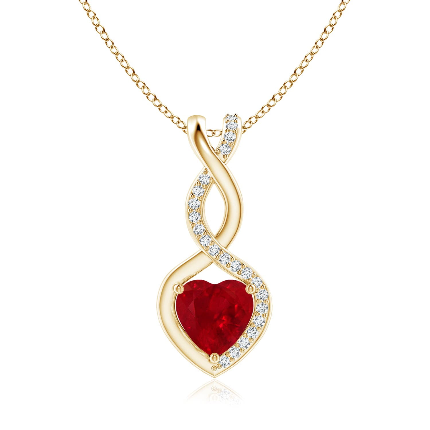 ANGARA Natural Ruby Infinity Heart Pendant with Diamonds in 18K Yellow ...