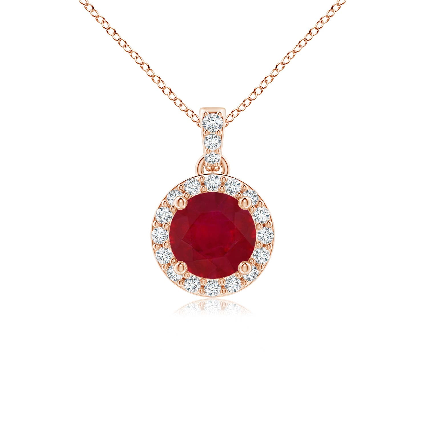 Angara Natural Ruby Pendant Necklace with Diamond Halo in 14K Rose Gold ...