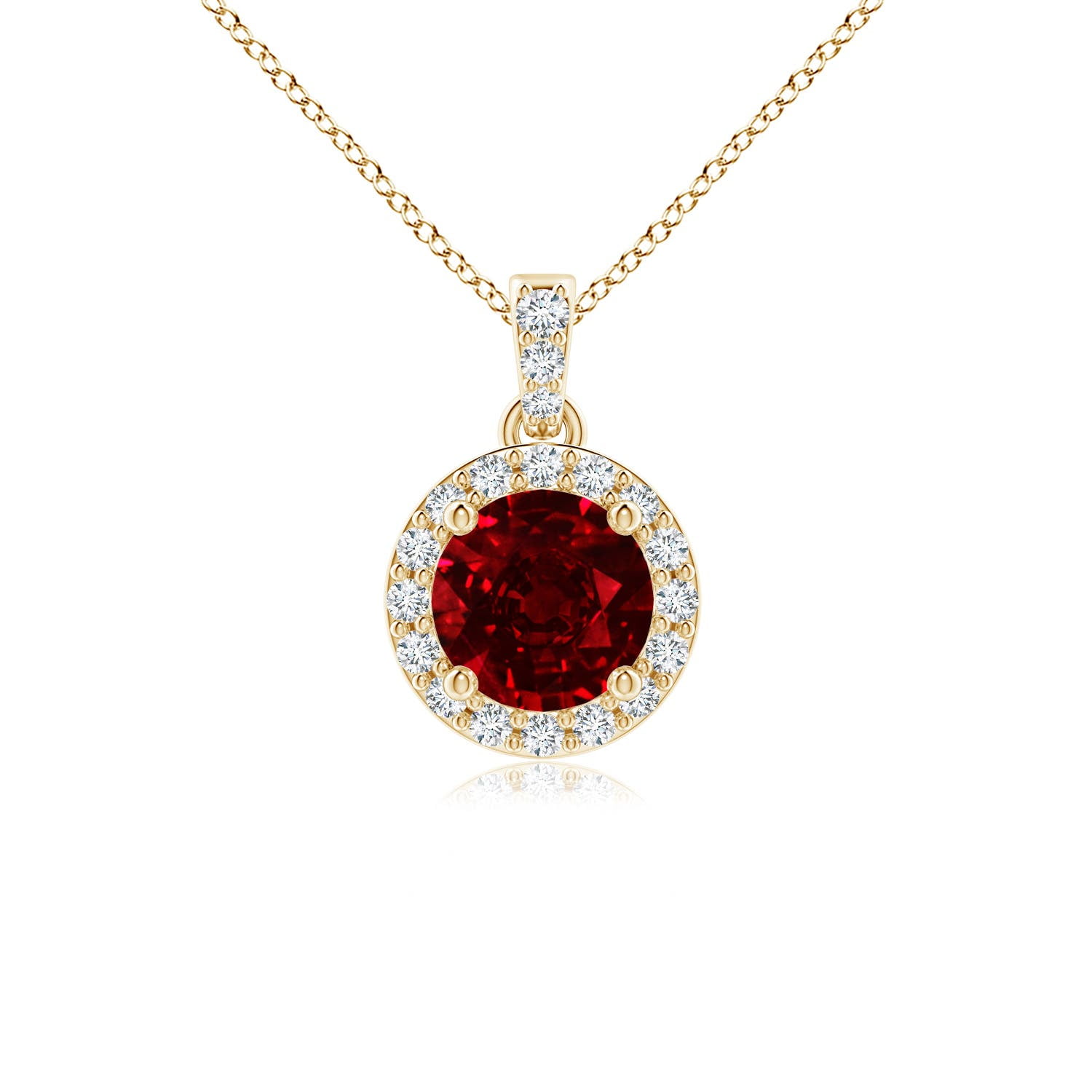 Angara Natural Ruby Pendant Necklace with Diamond Halo in 14K Yellow ...