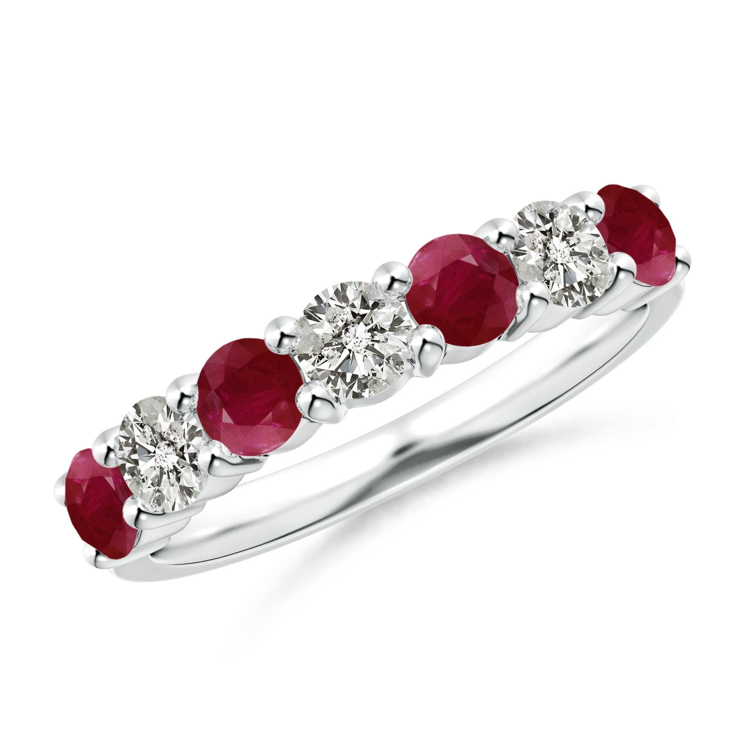 Angara Natural Ruby and Diamond Half Eternity Wedding Ring for Women in 14K White Gold (Size-3 ...