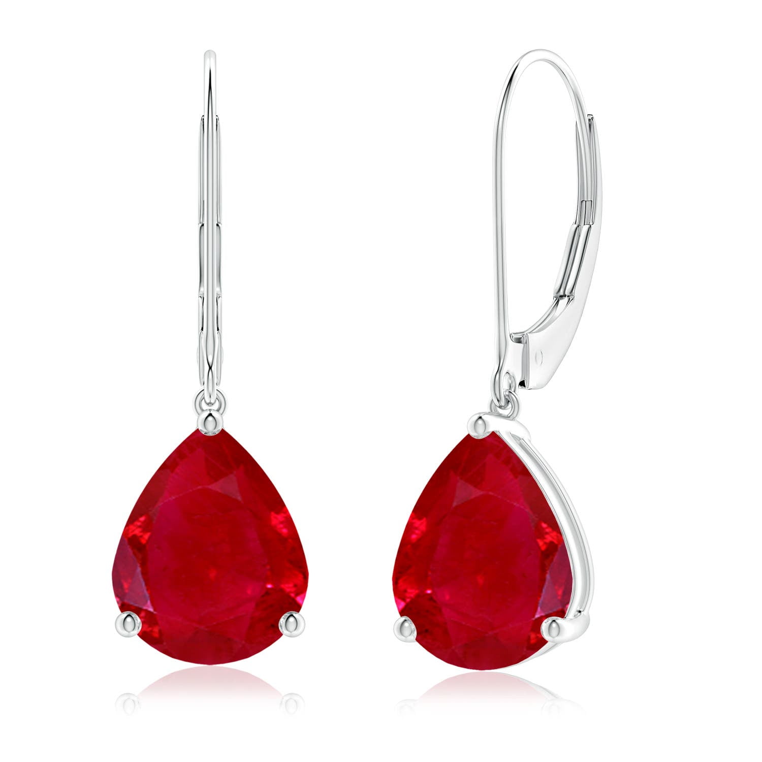 Angara Natural Solitaire Pear-Shaped 5.4 ct Ruby Leverback Earrings in ...