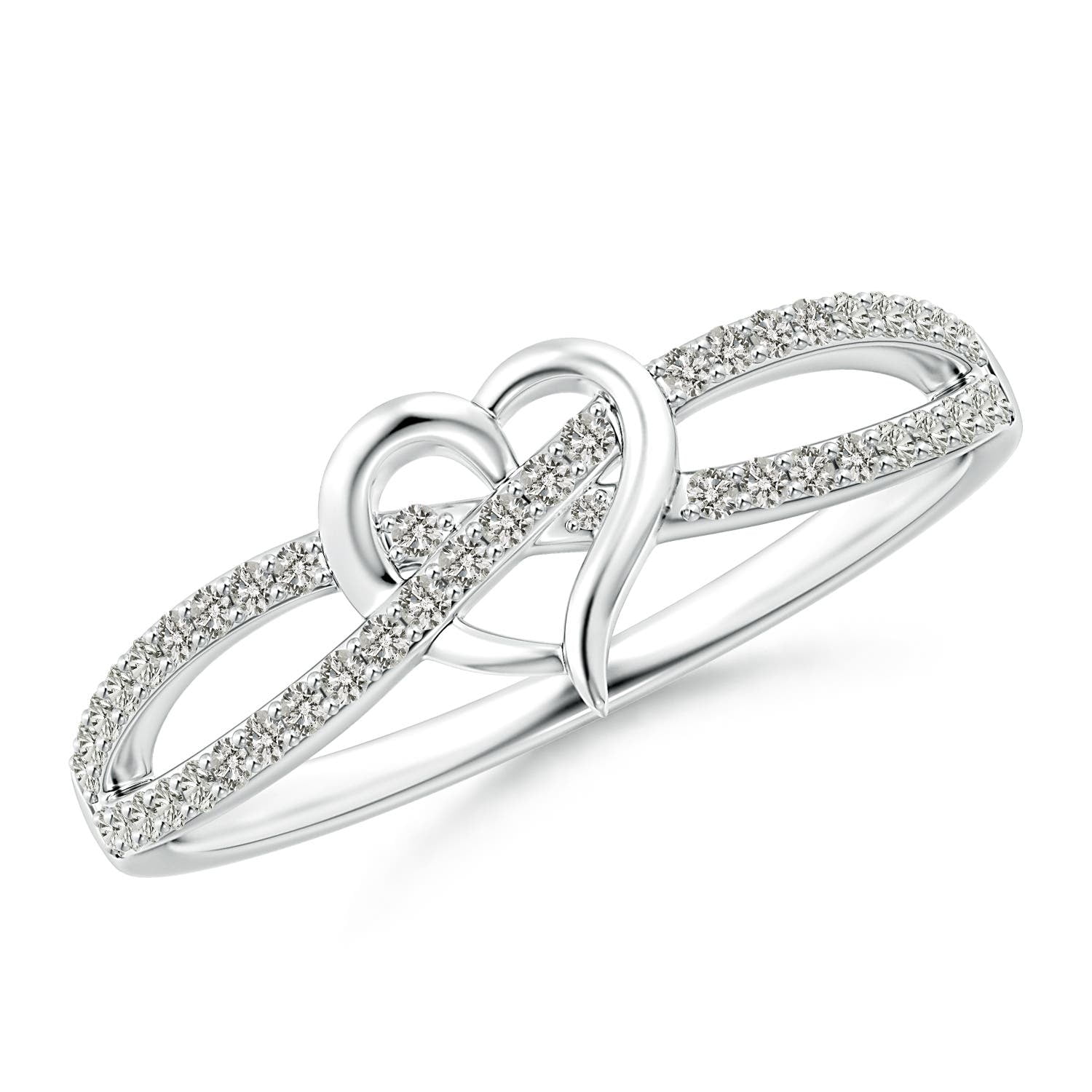 Angara Rings - Natural Round Diamond Heart Promise Ring in 14K White ...