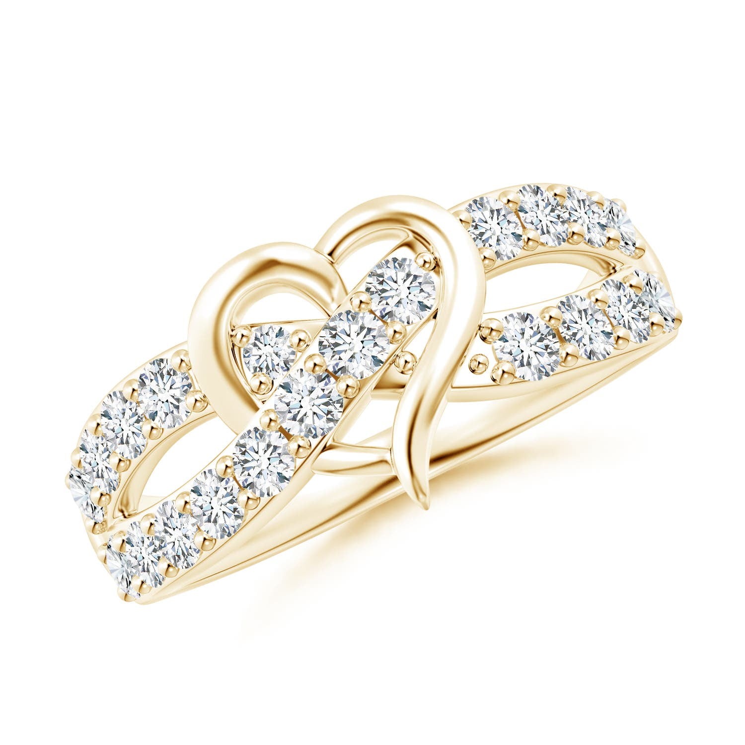 Angara Rings - Natural Round Diamond Heart Promise Ring in 14K Yellow ...