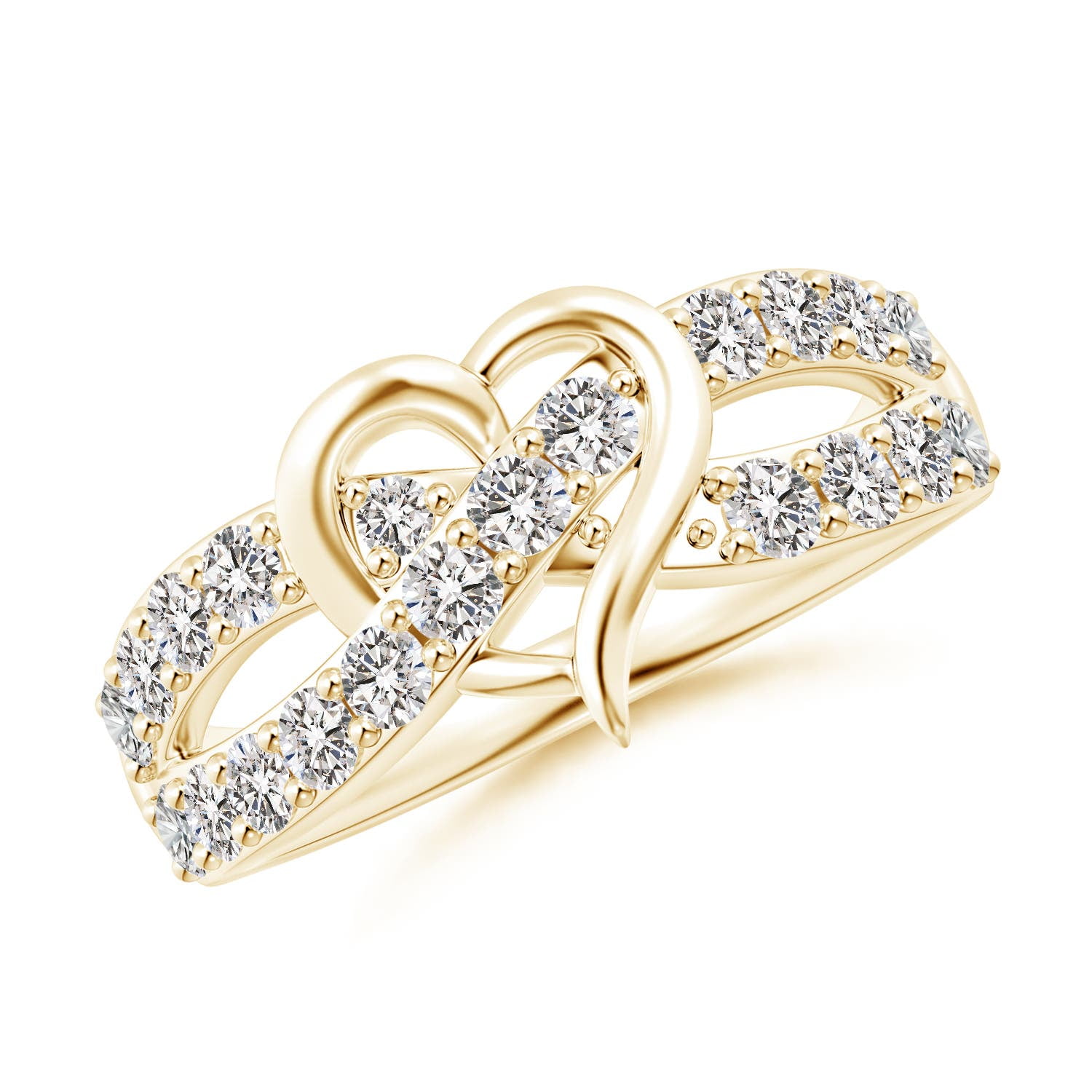 Angara Rings - Natural Round Diamond Heart Promise Ring in 14K Yellow ...