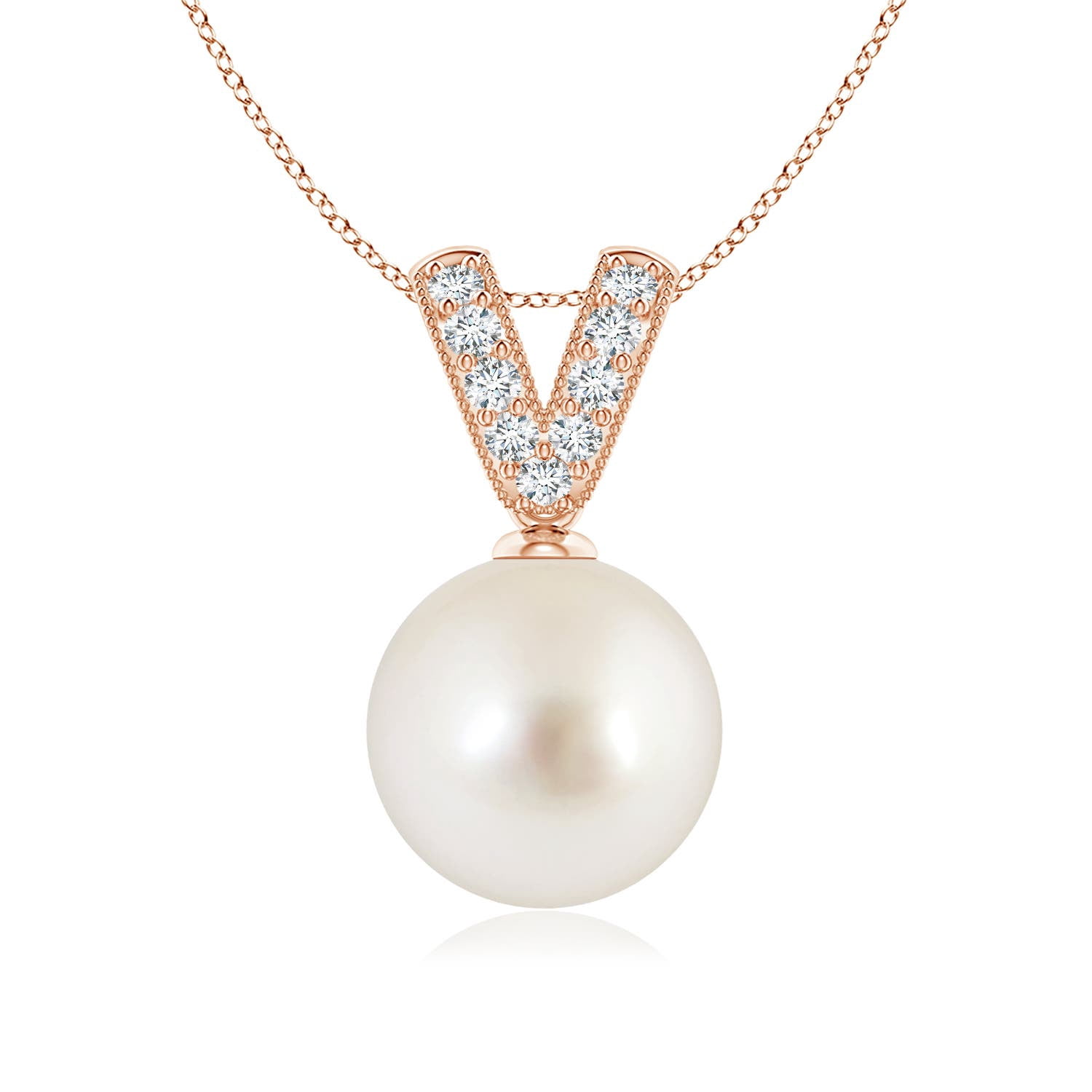 ANGARA South Sea Cultured Pearl & Diamond V-Bale Pendant in 14K Rose ...