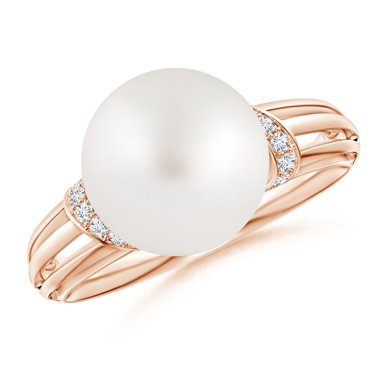 ANGARA South Sea Cultured Pearl Ring with Pave-Set Diamonds in 14K Rose ...