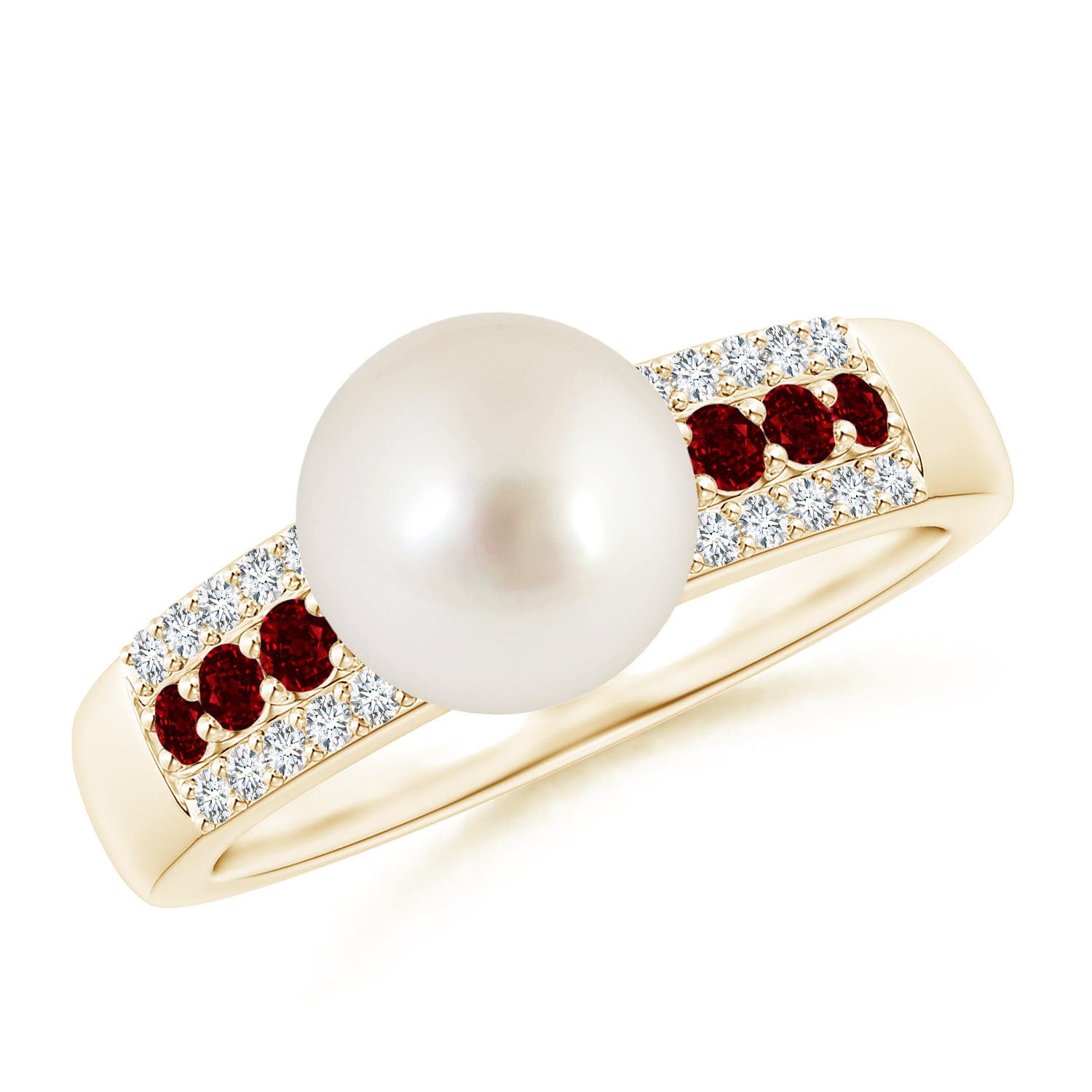ANGARA South Sea Cultured Pearl Ring with Rubies in 14K Yellow Gold for ...