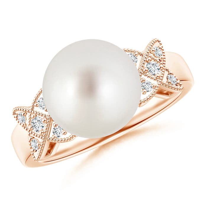 Angara South Sea Cultured Pearl XO Ring with Diamonds in 14K Rose Gold ...