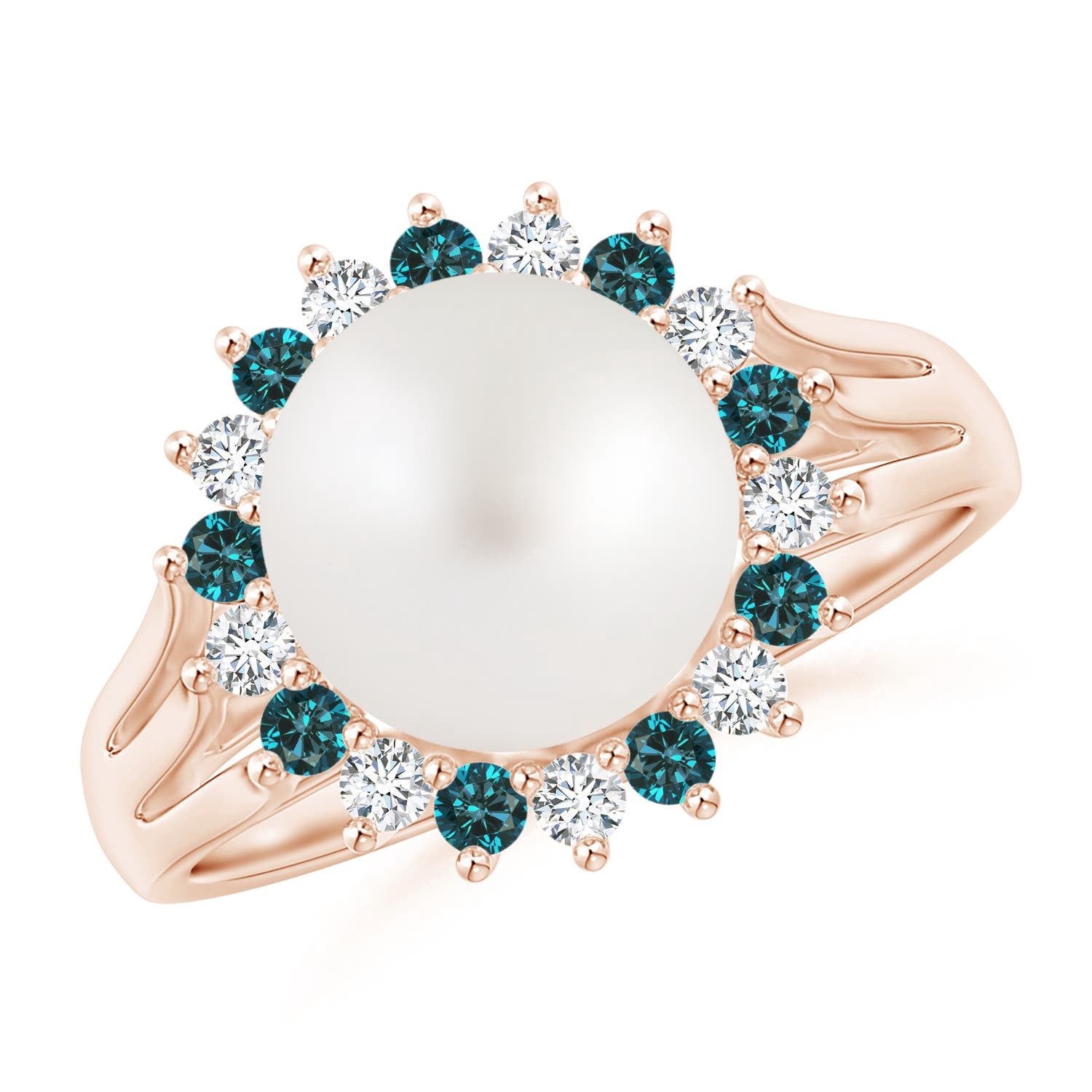 ANGARA South Sea Cultured Pearl and Blue Diamond Ring in 14K Rose Gold ...