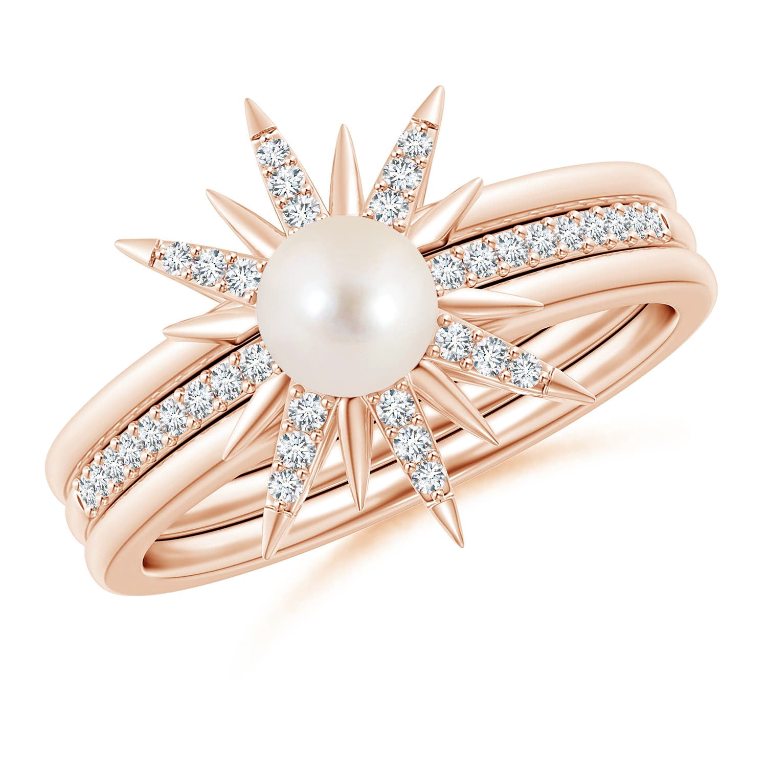 ANGARA Starburst Freshwater Cultured Pearl and Diamond Gemini Stackable ...