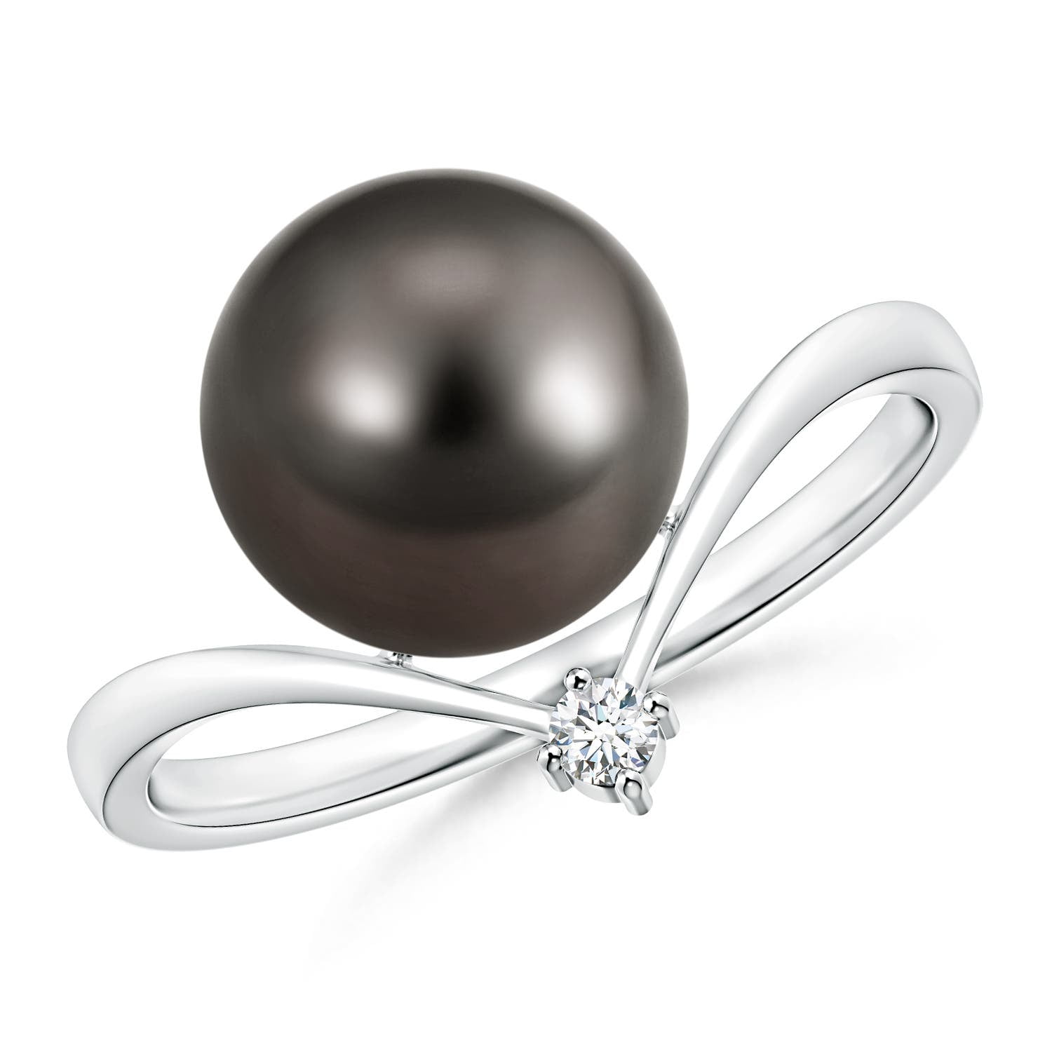 ANGARA Tahitian Cultured Pearl Chevron Ring with Diamond in 14K White ...