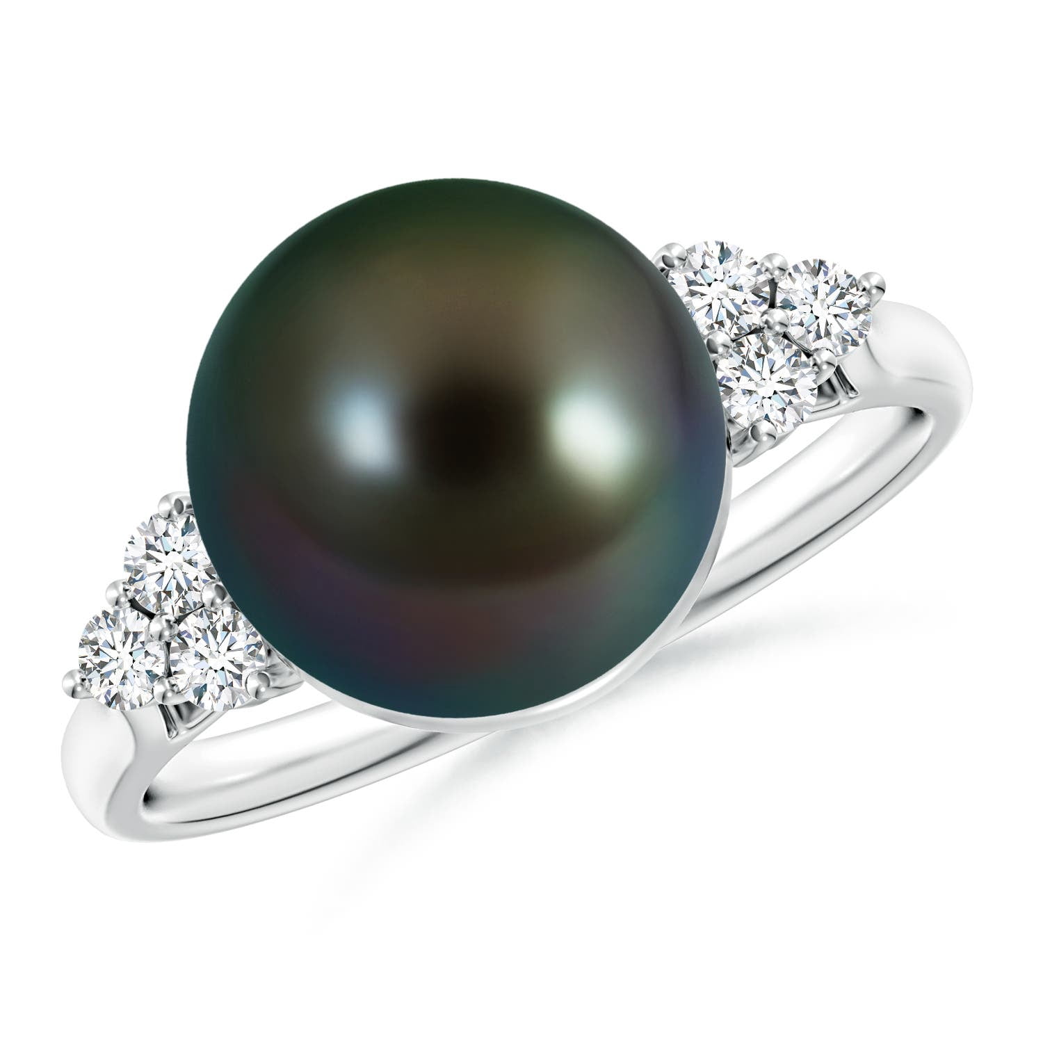 ANGARA Tahitian Cultured Pearl Ring with Trio Diamonds in 925 Sterling ...