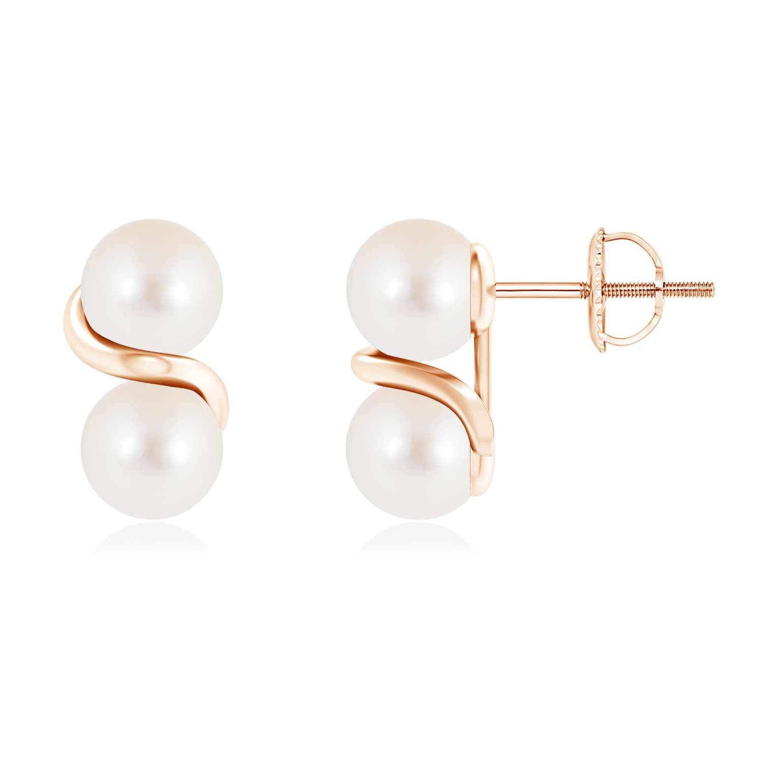 Angara Two Stone Freshwater Cultured Pearl Earrings with Metal Swirl ...