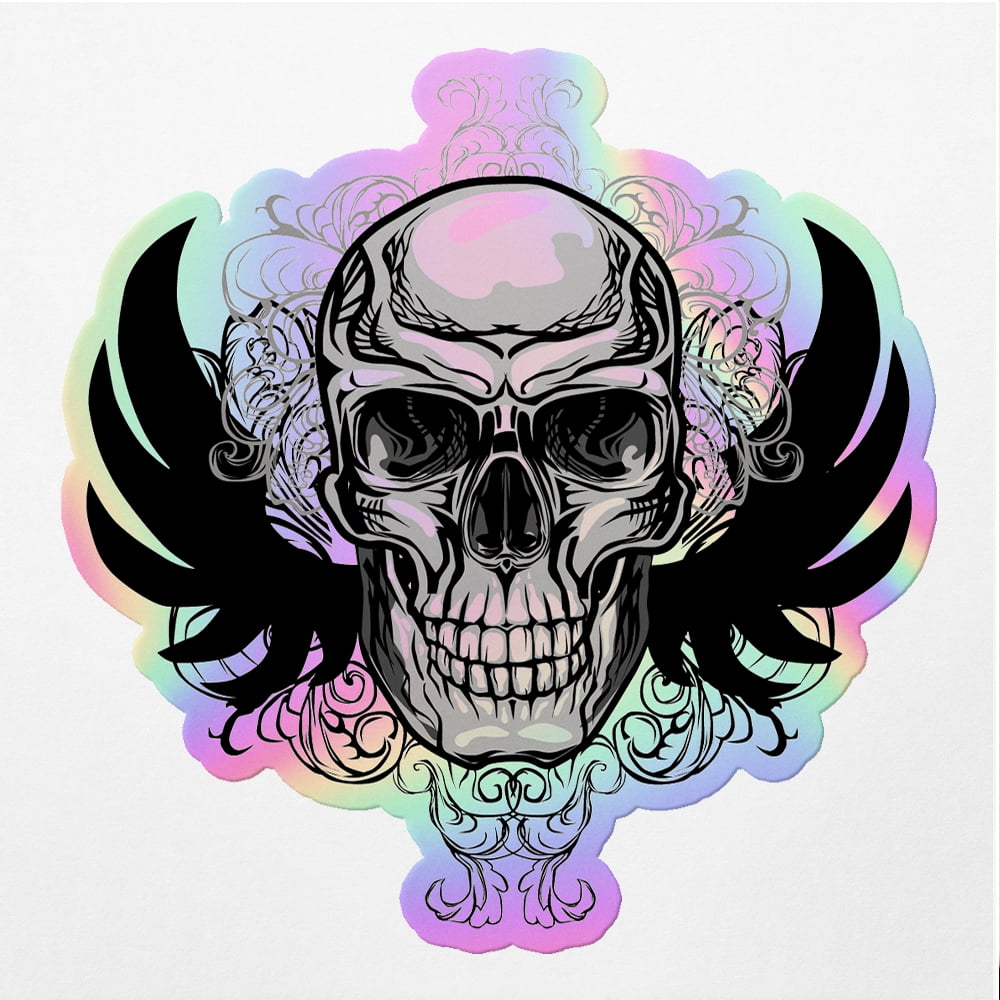 Angdest Club Holographic Decal Stickers Of Skull With Wings Premium ...