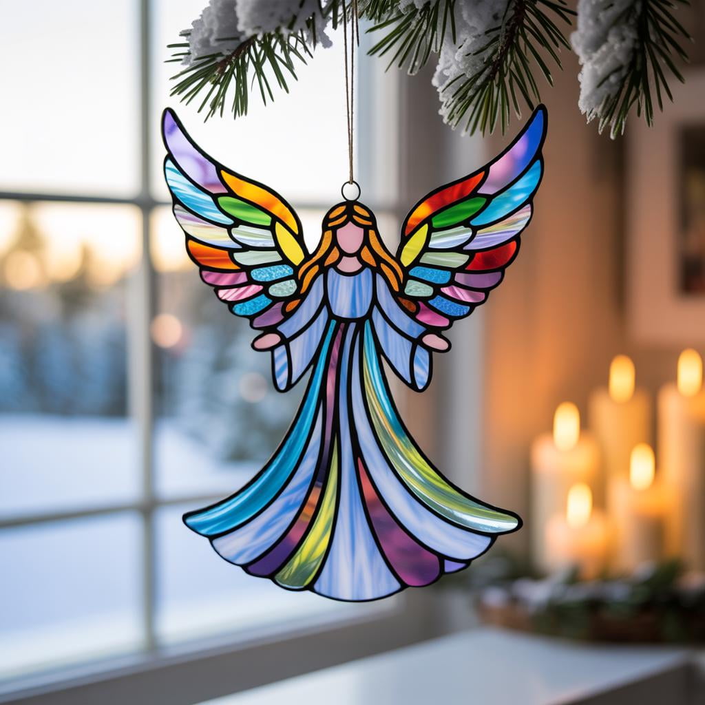 Angel Acrylic Suncatcher Guardian Angel Window Hanging, Faux Stained ...