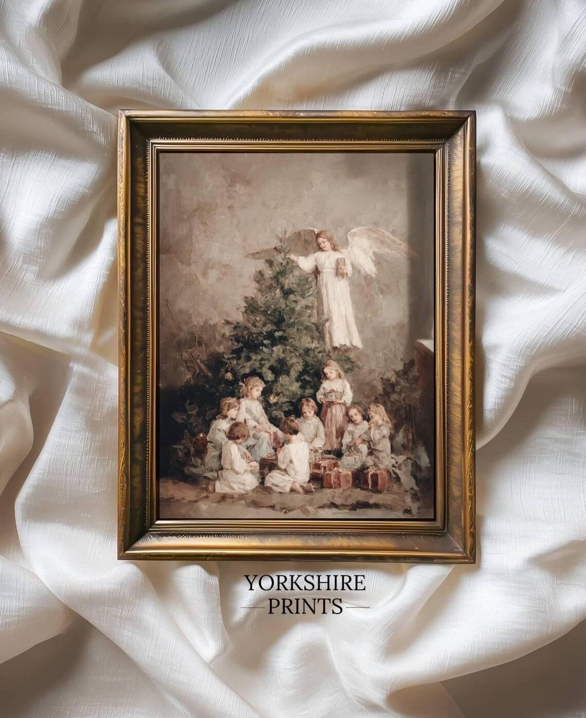 Angel And Children At Winter Tree, Vintage Wall Art Home Decor #3636 ...