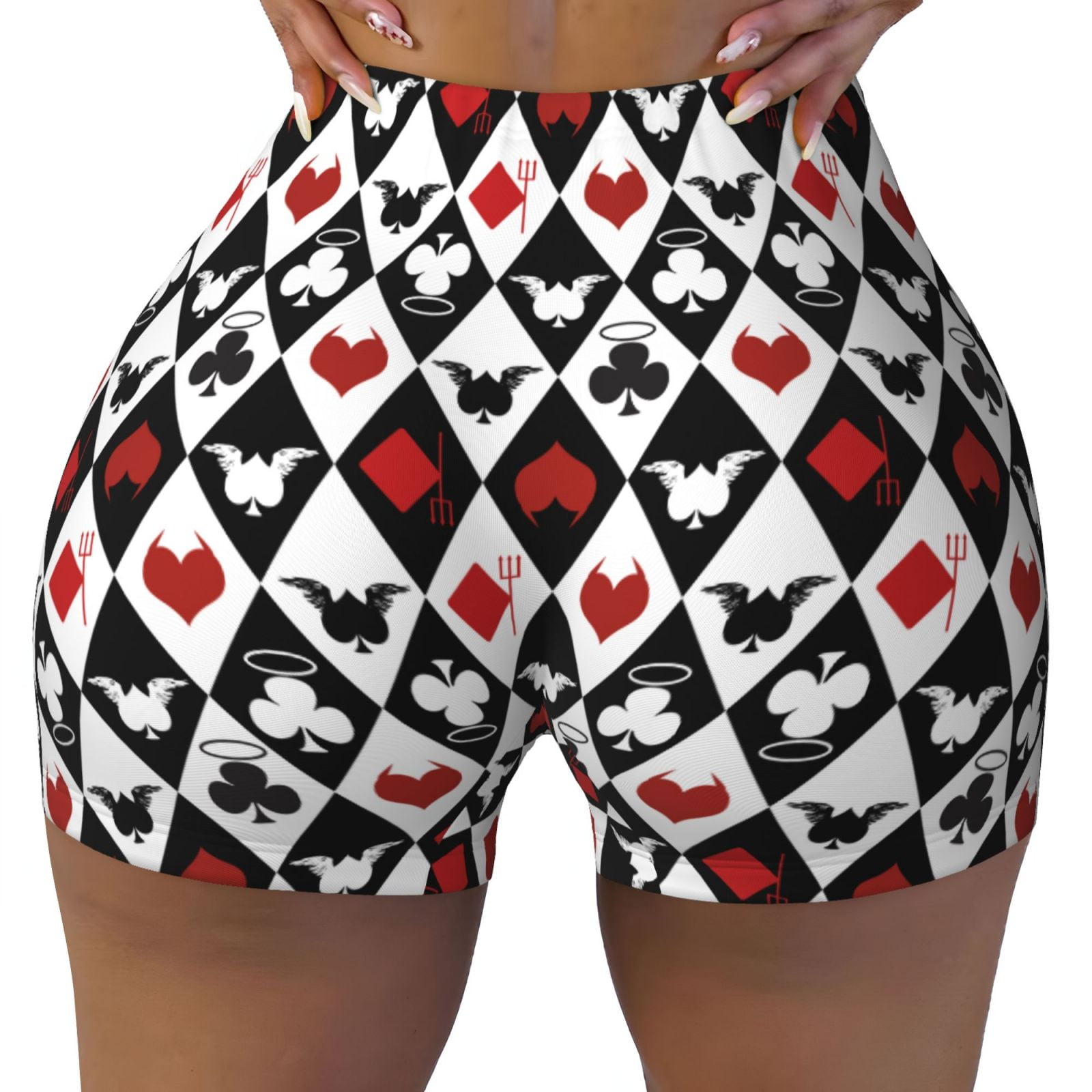 Angel And Devil Grid Poker Playing Cards Workout Shorts For Women ...