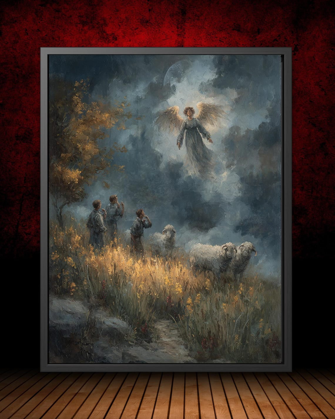 Angel Appearing To Shepherds Wall Art Poster, Moody Nativity Scene ...