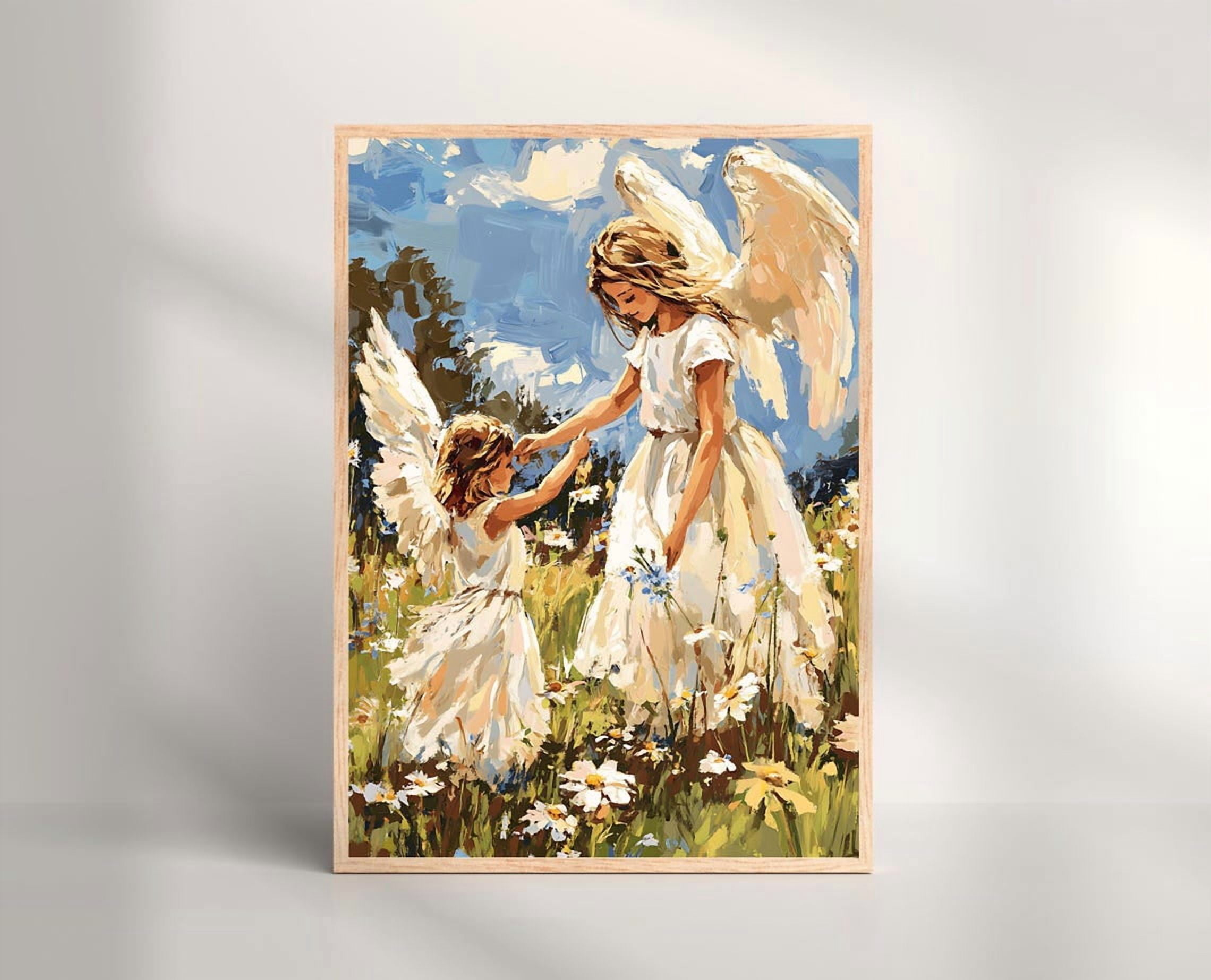 Angel Art Print Celestial Nursery Decor Angels in Flower Field Unframed ...