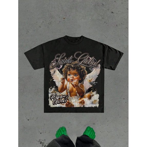 Angel Baby Graphic Tee Airbrush Style Winged Child Illustration Soft ...