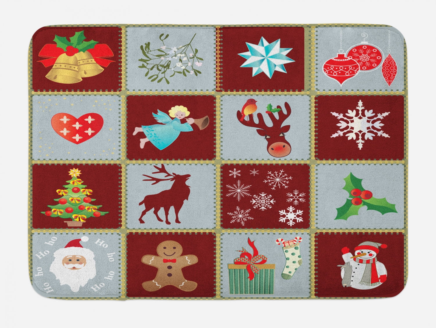 Angel Bath Mat, Christmas Tree Reindeers Noel Santa Presents Snowman ...