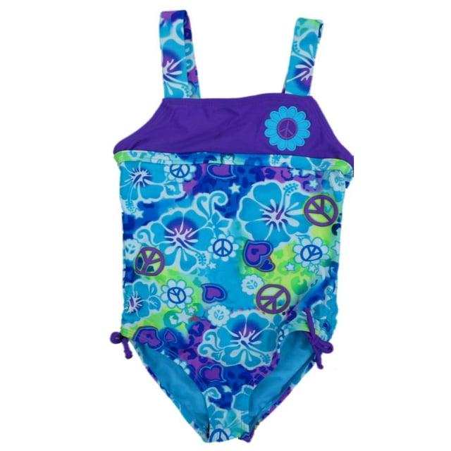 Angel Beach Girls Blue & Purple Flower Swimming Suit Swim Bathing Suit ...