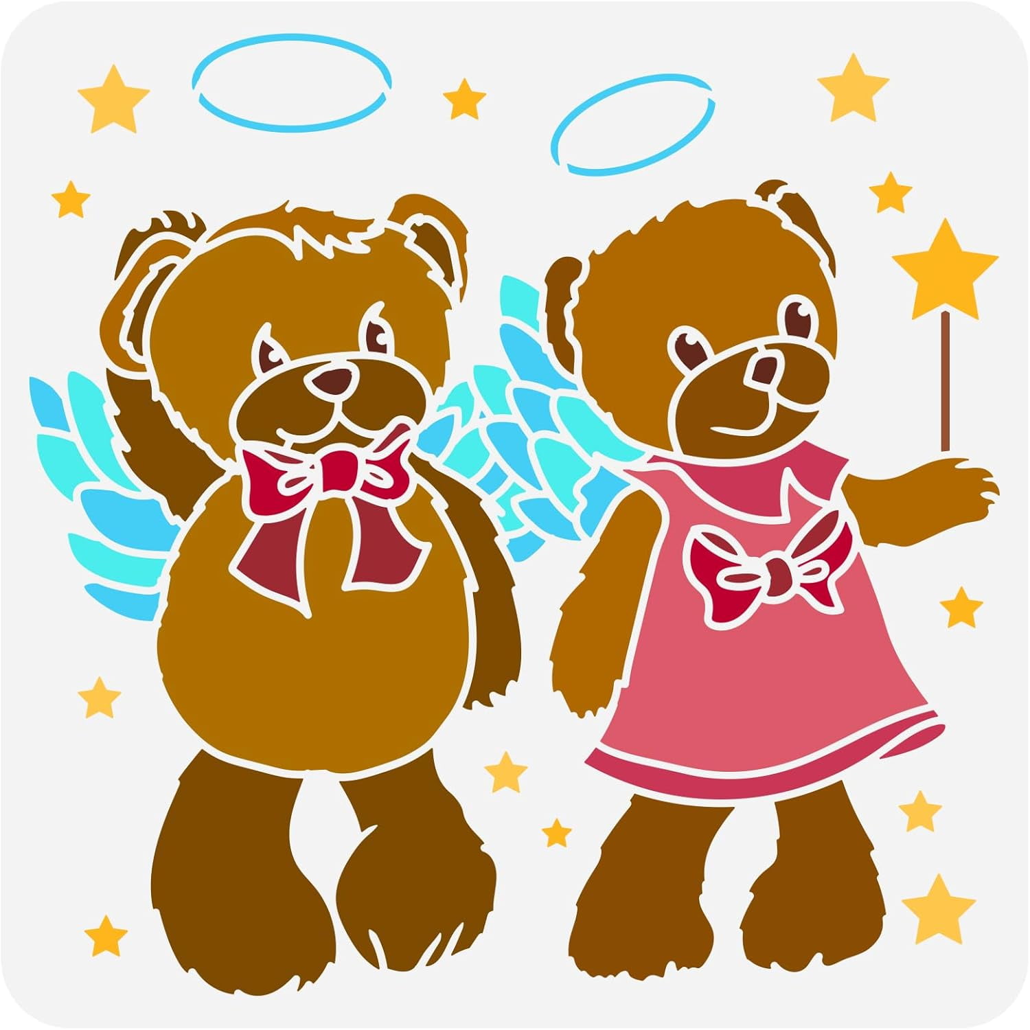 Angel Bear Painting Stencil 11.8x11.8inch Cute Bear with Angel Wings ...