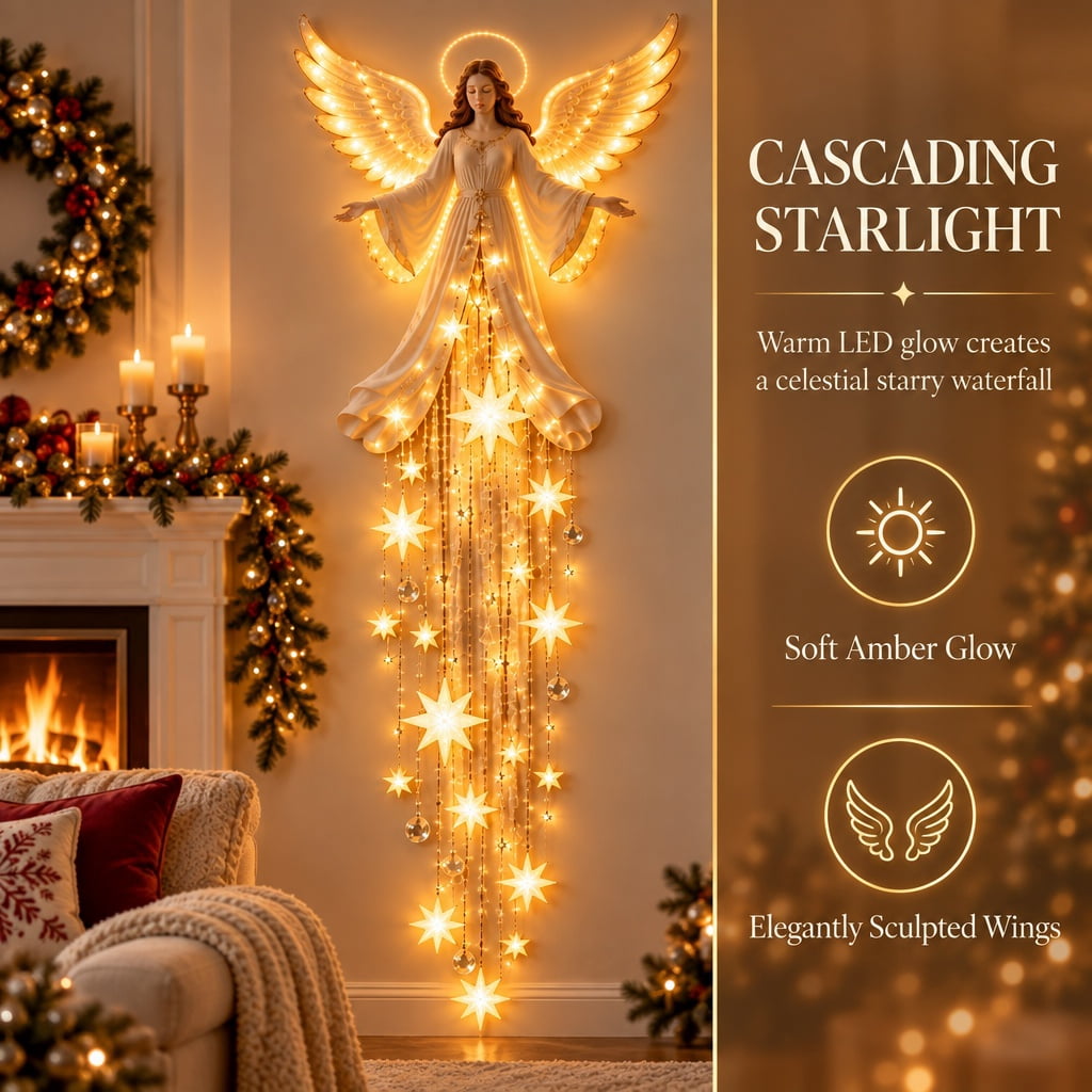 Angel Blessing Starfall Wall Light, Cascading Glowing Star LED Angel ...
