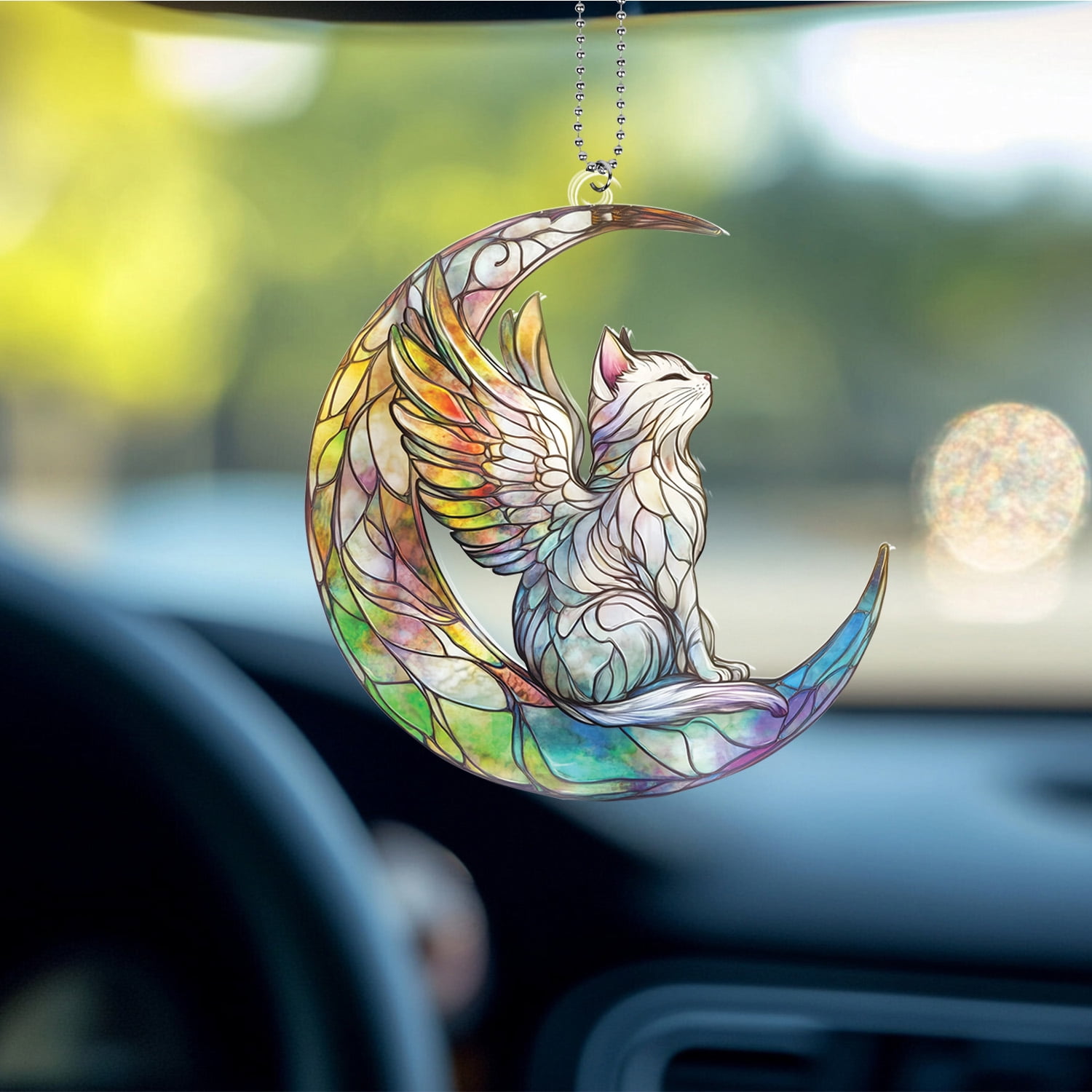 Angel Cat on Crescent Moon, Ornaments Car - Car Decoration Acrylic 2D ...