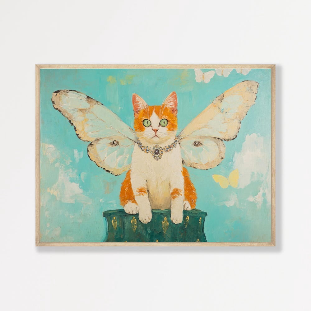 Angel Cat Painting Retro Trendy Animal Wall Art Maximalist Eclectic ...
