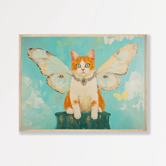 Angel Cat Painting Retro Trendy Animal Wall Art Maximalist Eclectic ...