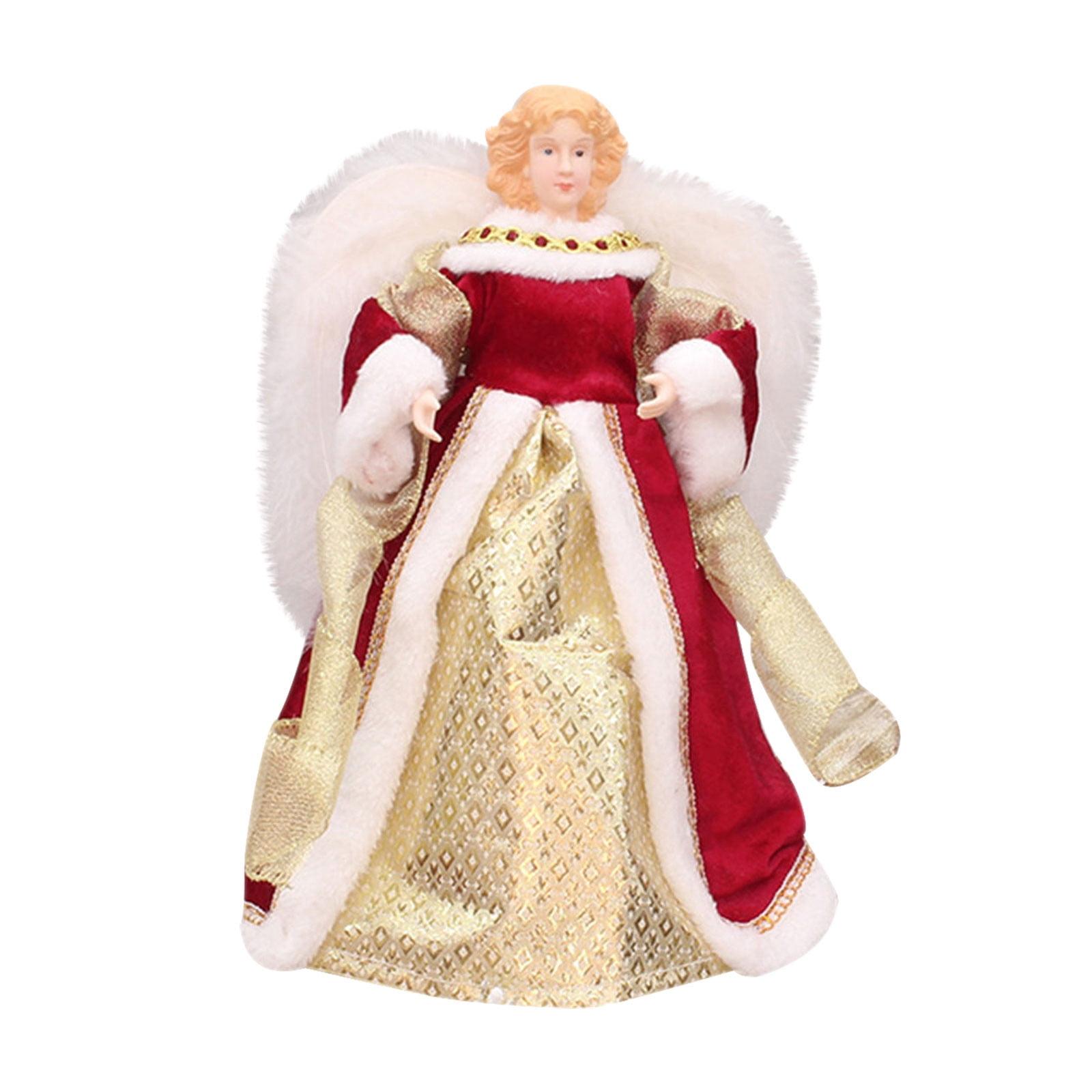 Angel Christmas Tree Topper , 12 Inch Gold Red Winged Fabric Dress ...