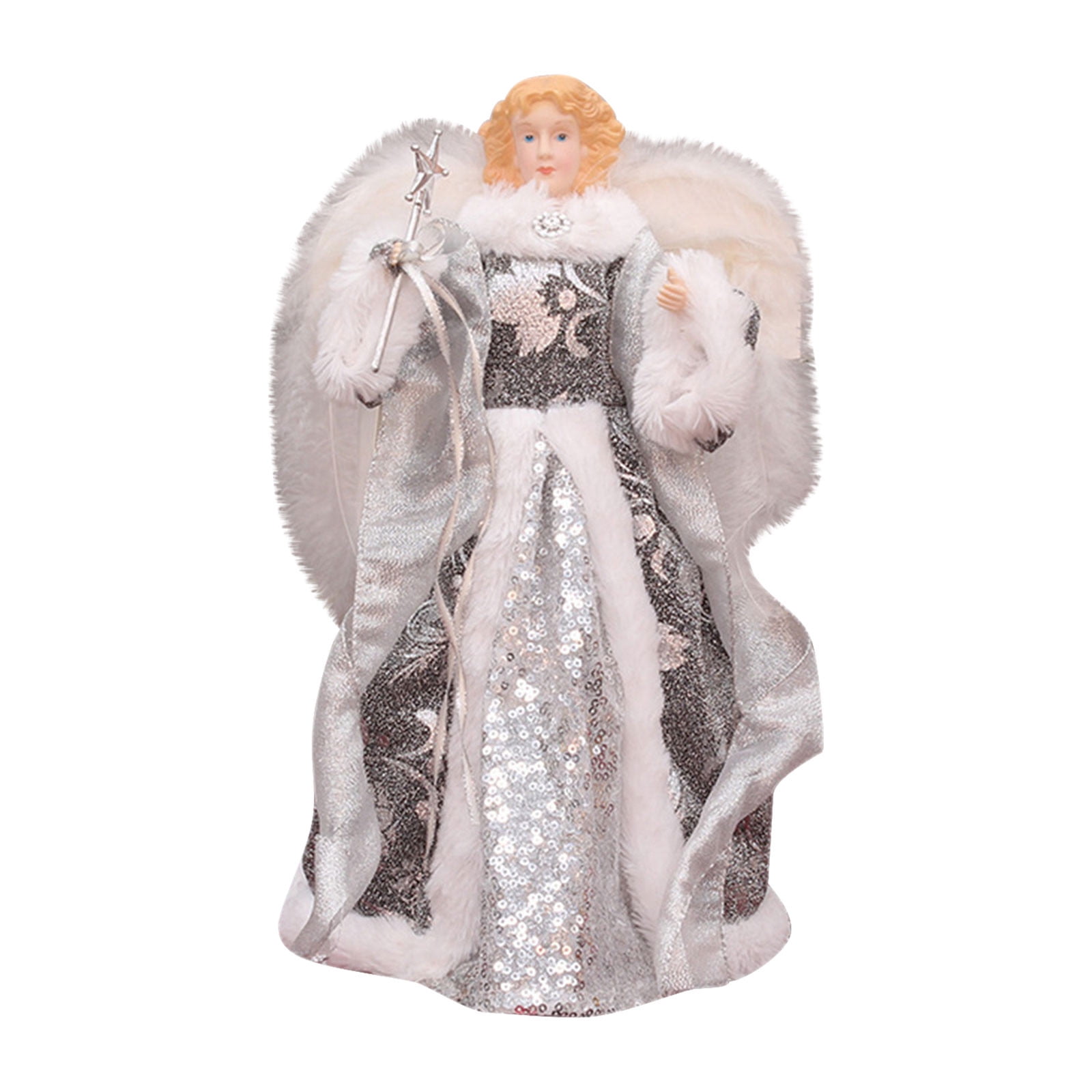 Angel Christmas Tree Topper ,12 Inch Gold Red Winged Fabric Dress ...