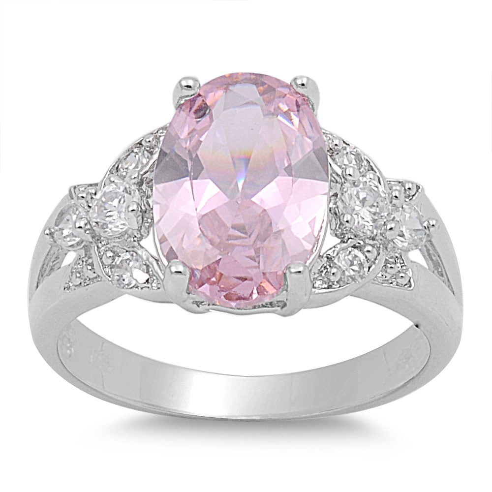 Angel Cluster Sides Pink Cubic Zirconia Ring Sterling Silver 925 ...