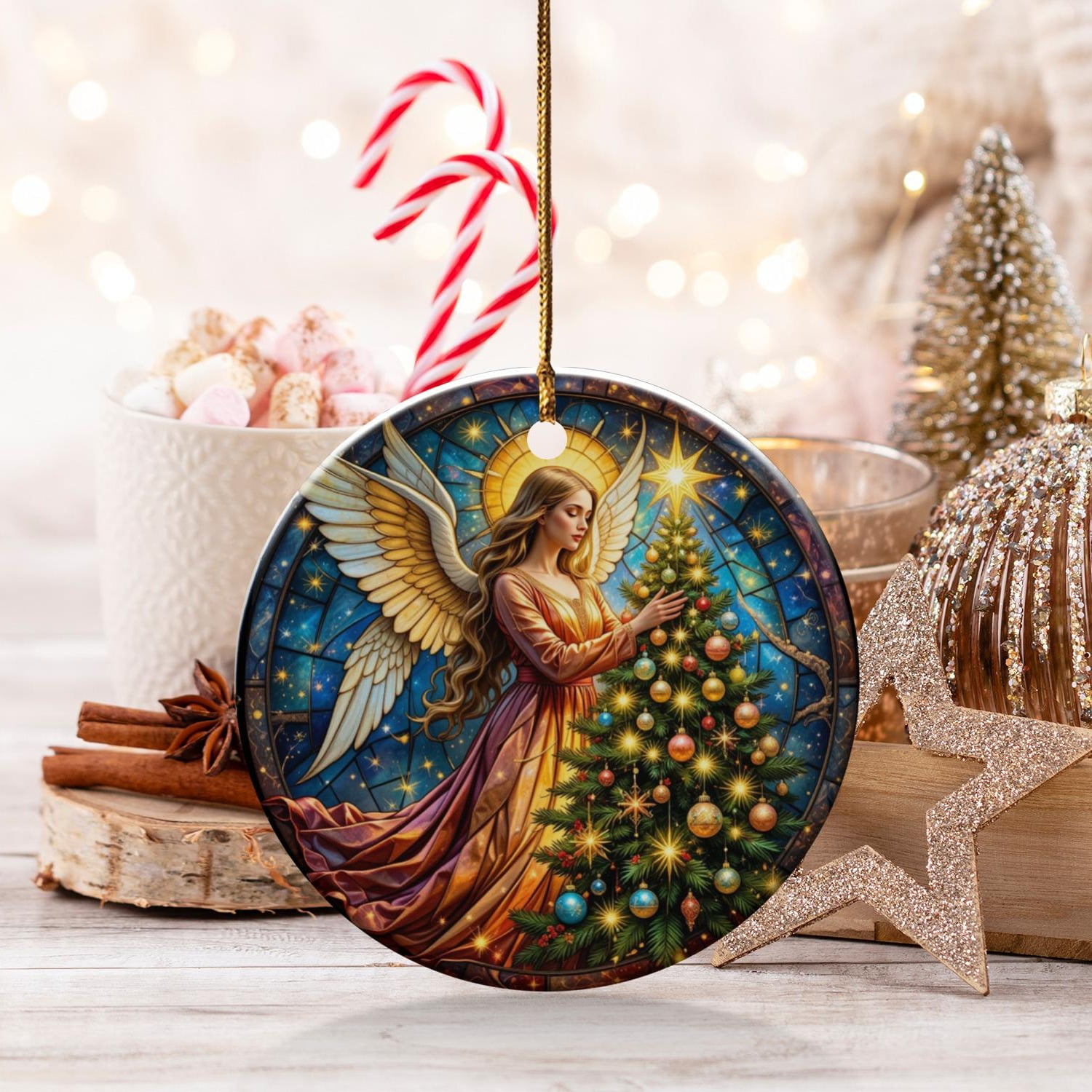 Angel Decorating Tree Ornament, Christmas Angel Ornament, Celestial ...