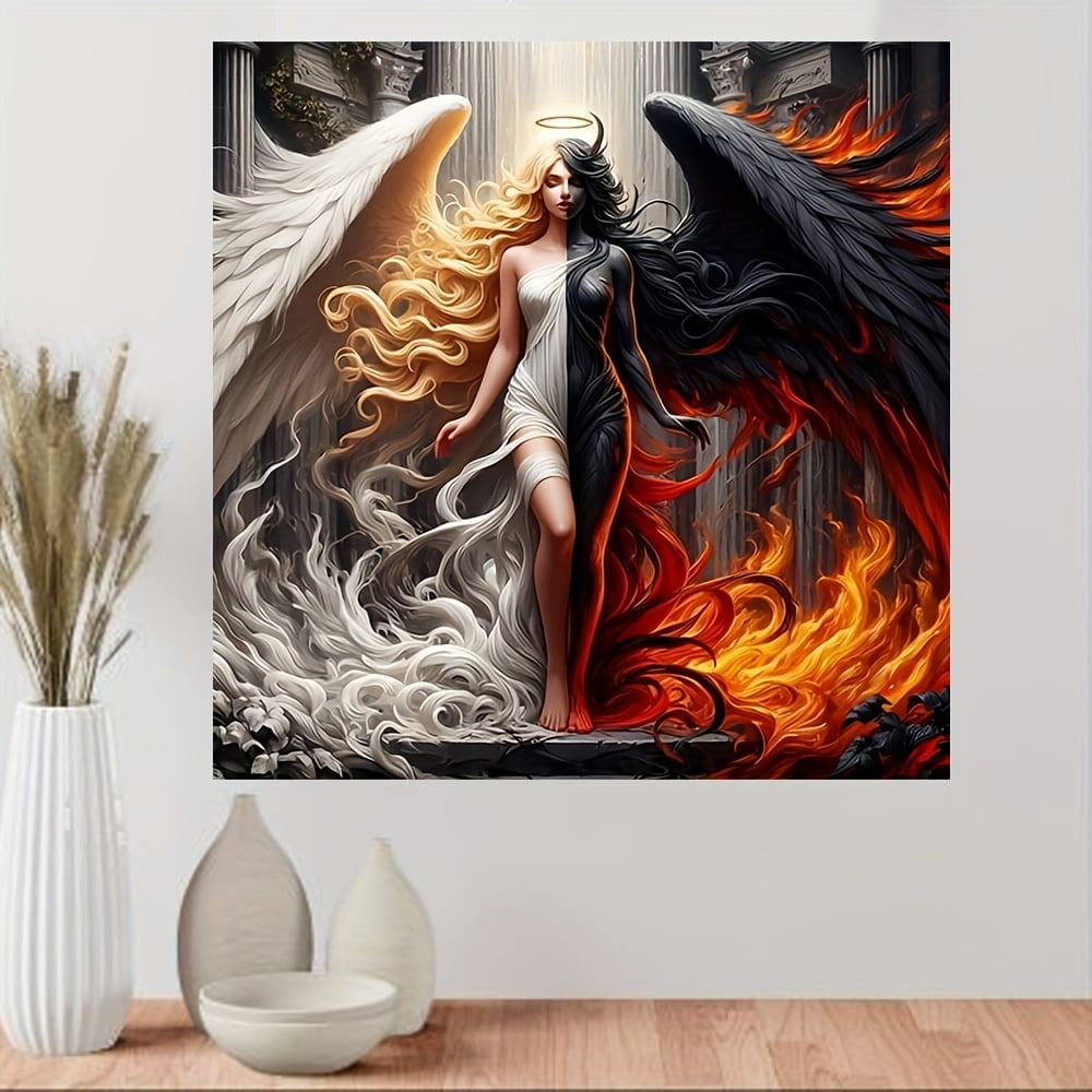 Angel Demon Mural Canvas Print, Double Wings Abstract Poster, Home ...