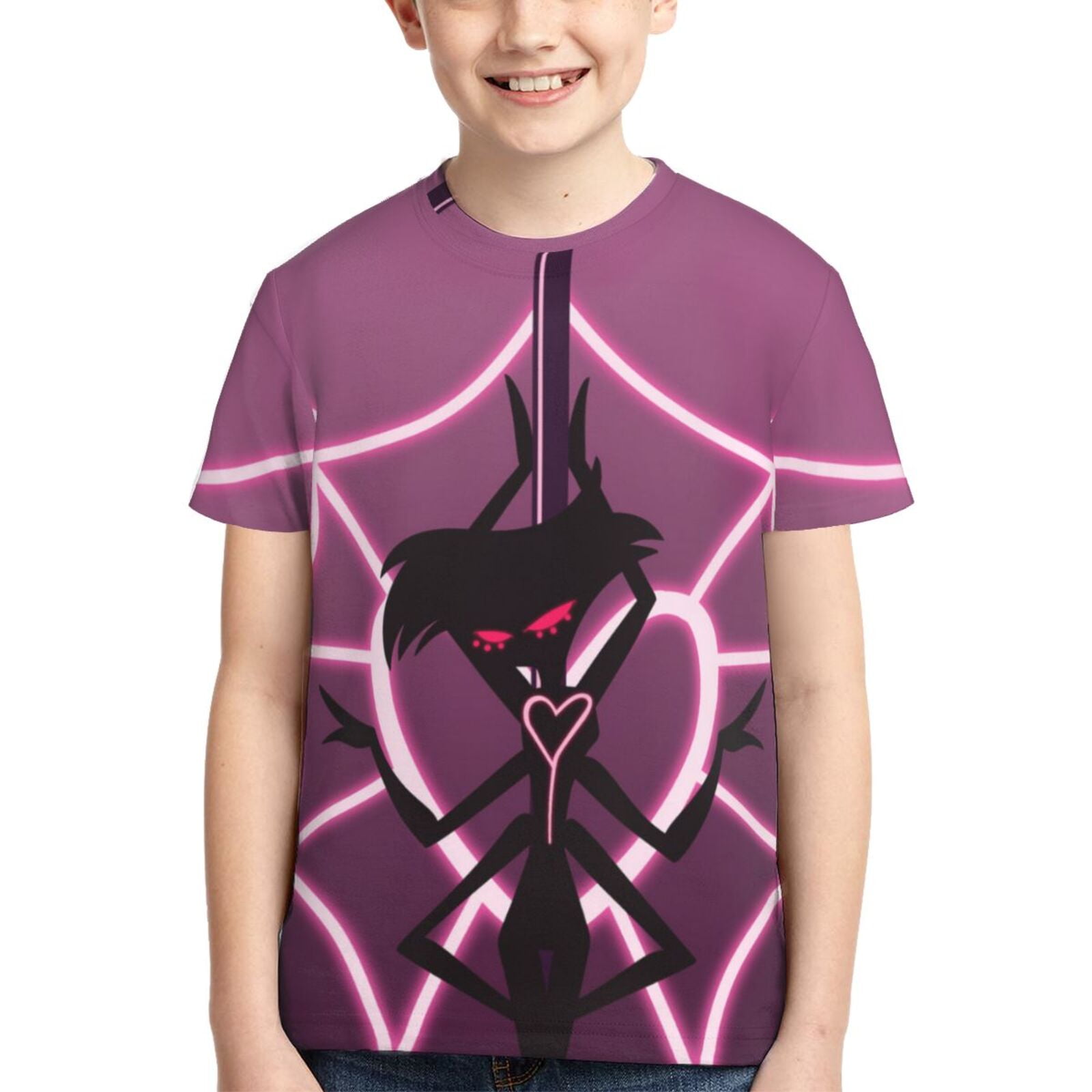 Angel Dust Hazbin Hotel Teen T-Shirt Crewneck Short Sleeve Double-Sided ...