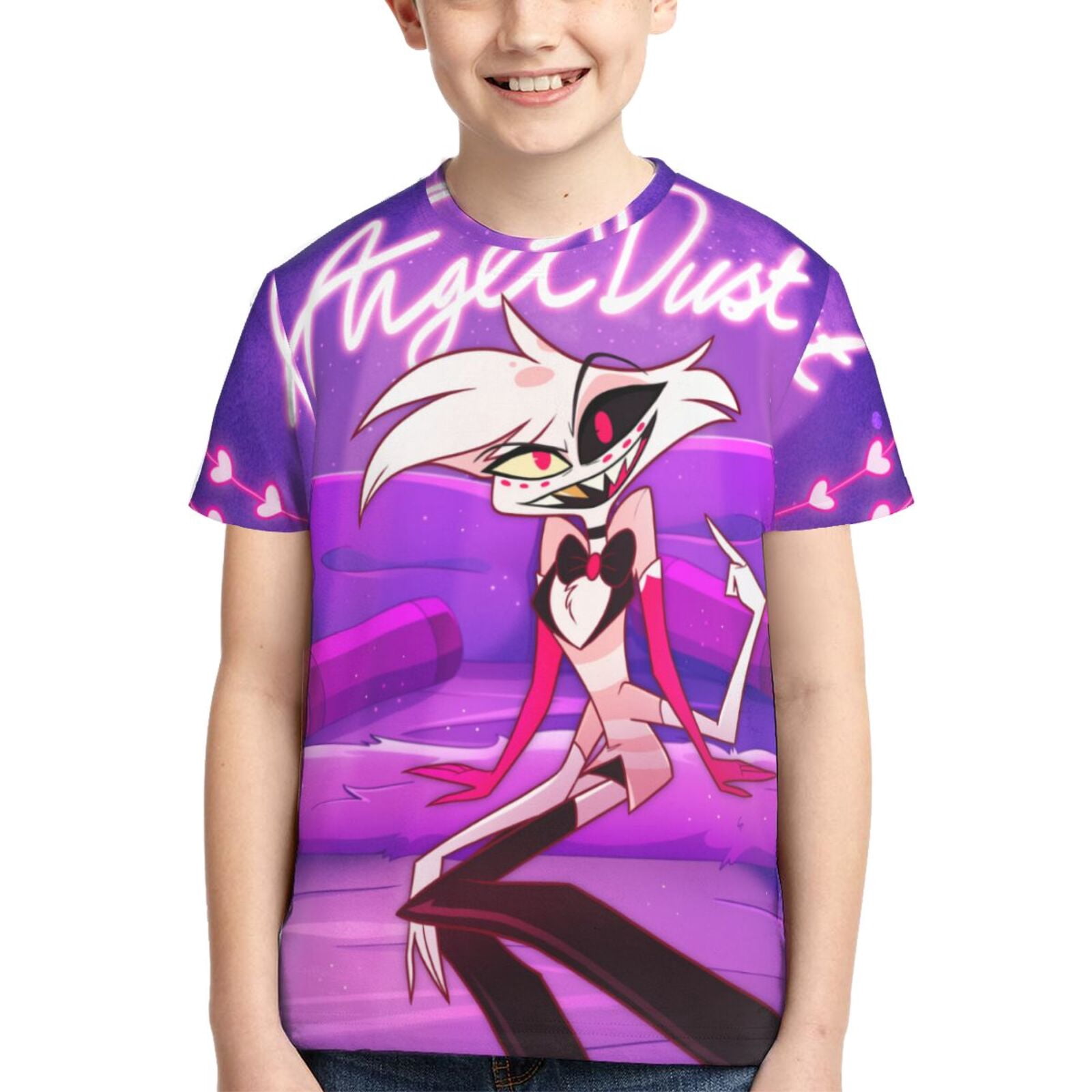 Angel Dust Hazbin Hotel Teen T-Shirt Crewneck Short Sleeve Double-Sided ...